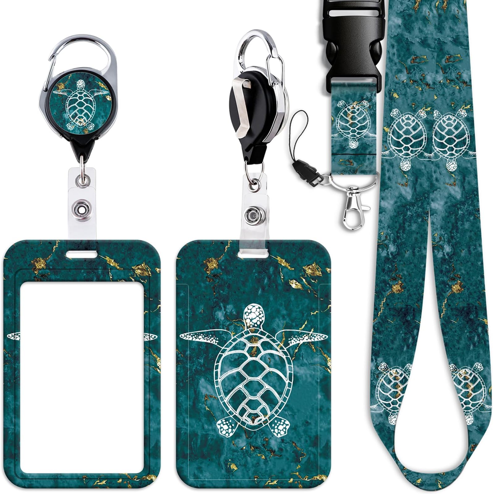 Amazon.com: Juanooo Green ID Lanyard Badge Holder & Retractable Badge ...