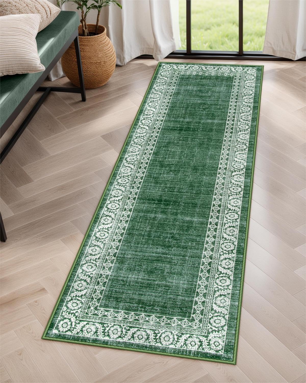 Amazon.com: Lahome 2x6 Green Bathroom Runner Rugs Non Slip Washable ...