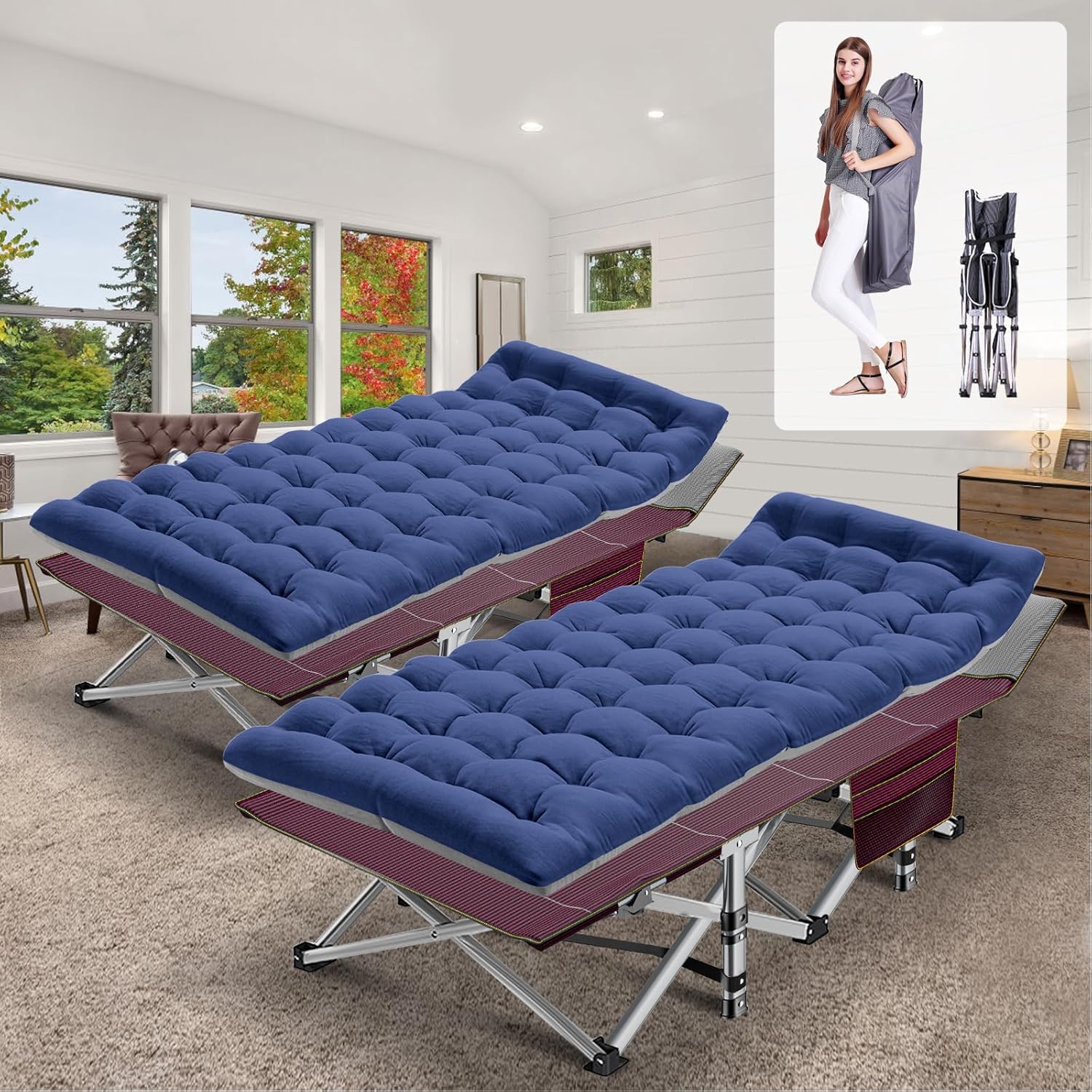 Amazon.com: Slsy 2 Packs Folding Camping Cots with 2 Sided Mattress ...