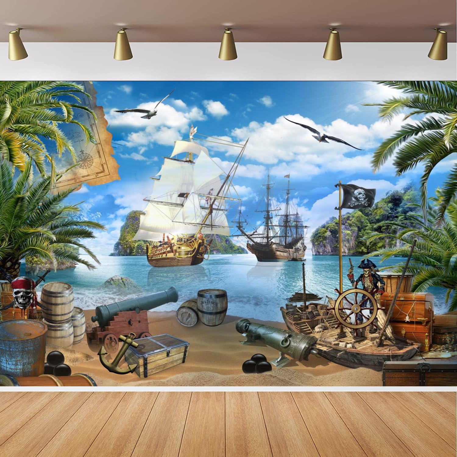 Amazon.com : CapiSco Pirate Backdrop 7x5FT Seaside Beach Treasure Chest ...