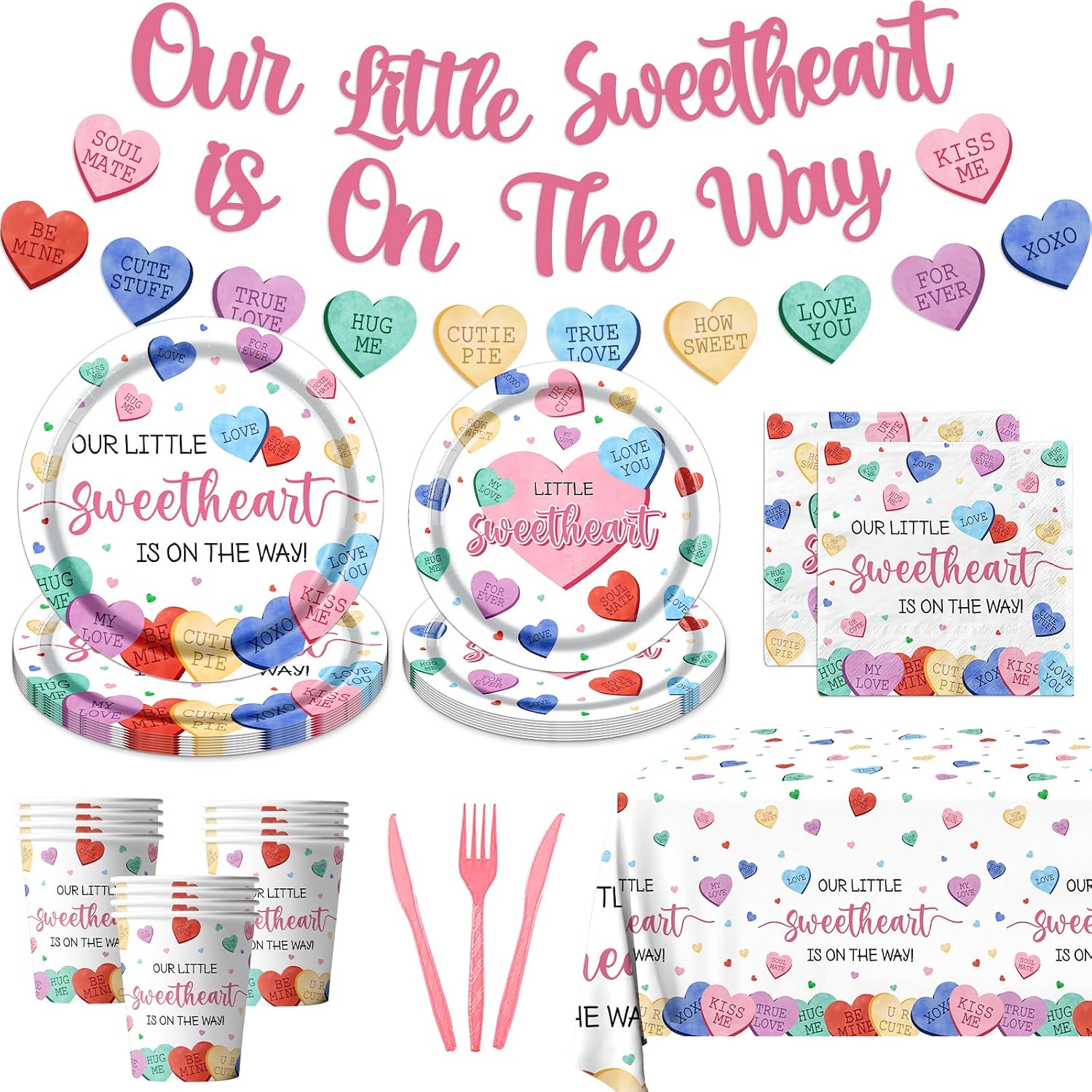 Amazon.com: Sweetheart Baby Shower Paper Plates and Napkins Valentine's ...