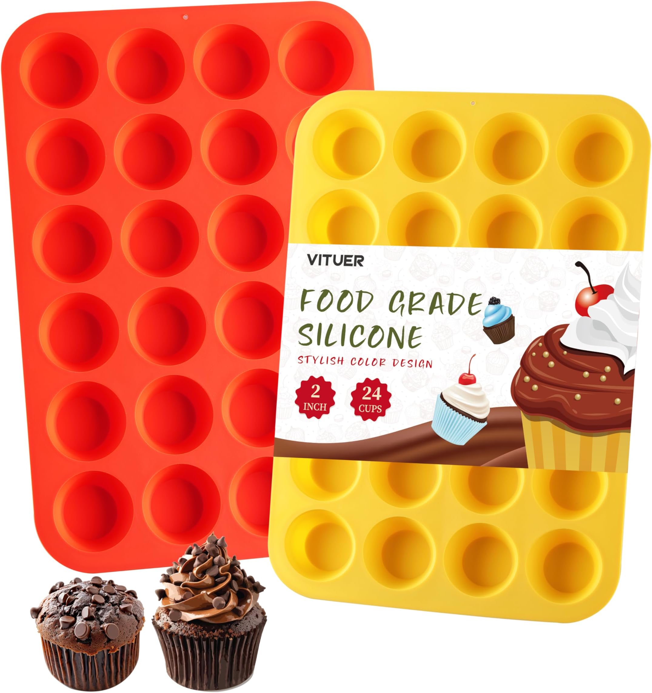 Amazon.com: VRUIFA 2PCS Silicone Mini Muffin Pan, 24 Cups Nonstick Mini ...