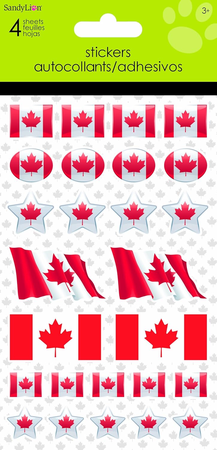 Amazon.com: Sandylion Canadian Flags Standard Stickers, 4-Sheet : Arts ...