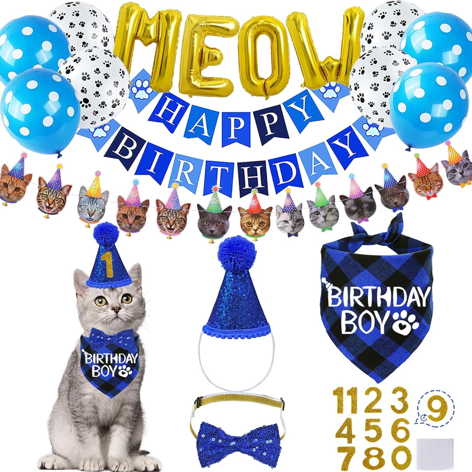 Amazon.com : STMK Cat Birthday Party Supplies, Cat Birthday Hat with ...