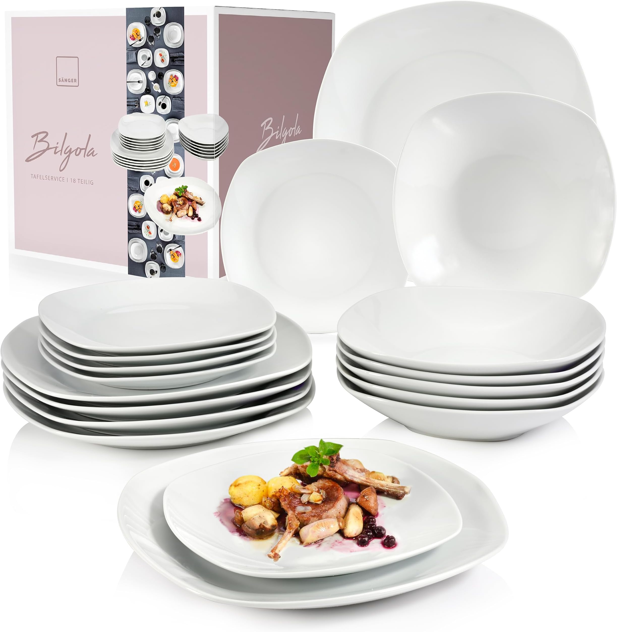 Creatable Weiss, 13162, Serie Celebration, 12-teiliges Geschirrset, Tafelservice aus Porzellan ...