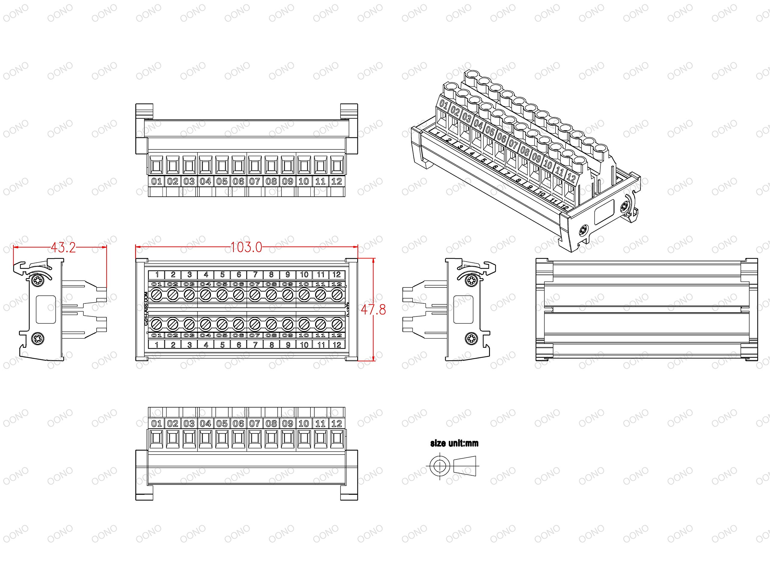 Snapklik.com : DIN Rail Mount 30A/300V 12 Position Screw Terminal Block ...