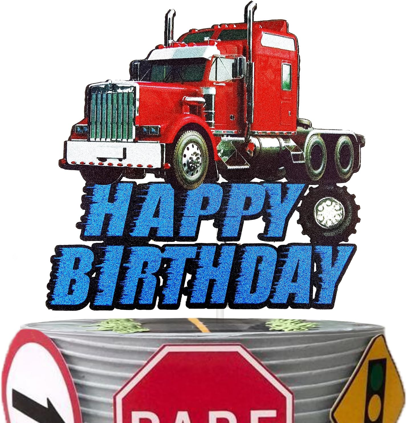 Amazon.com: Truck Cake Topper, Semi Truck Birthday Party Decorations ...