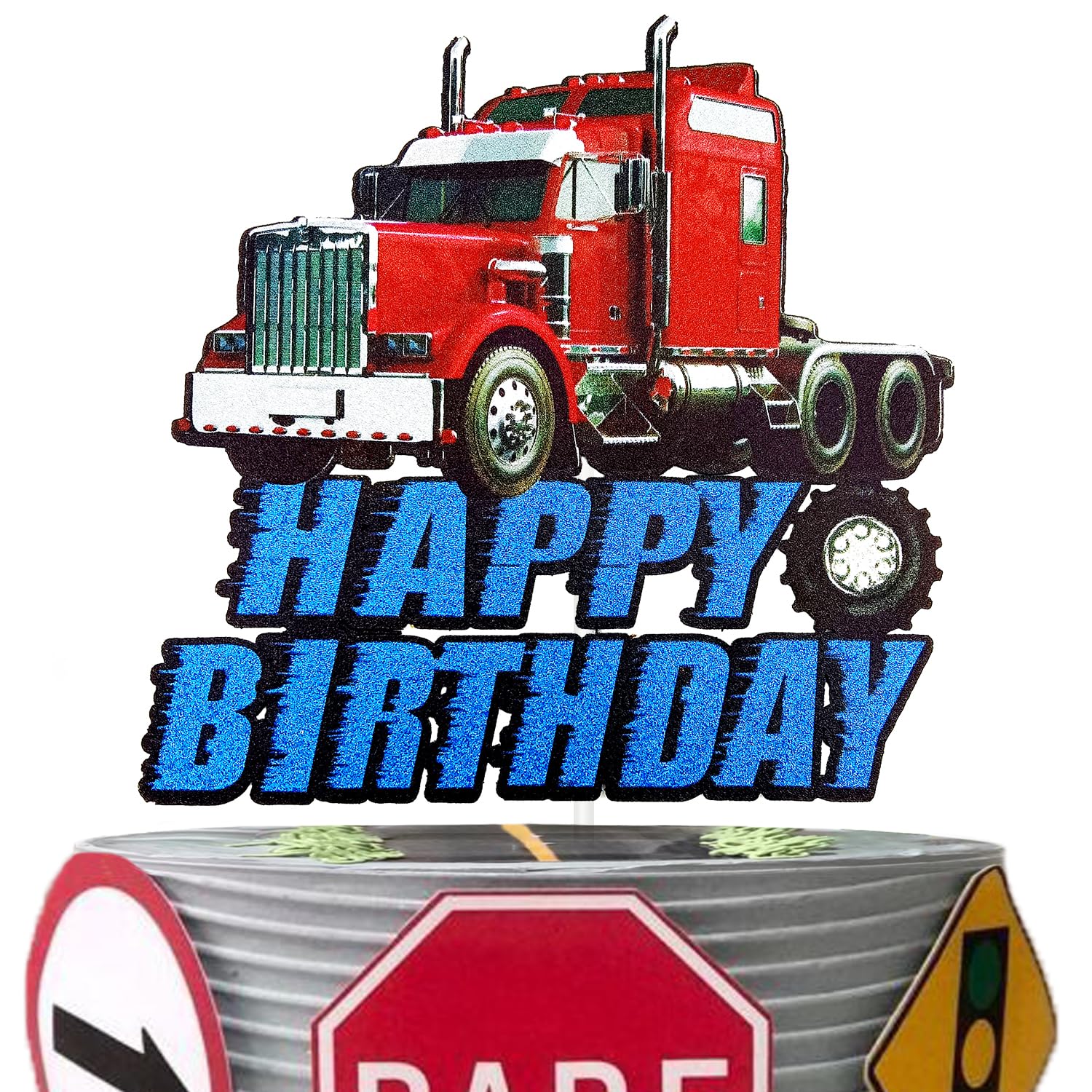 Amazon.com: Truck Cake Topper, Semi Truck Birthday Party Decorations ...
