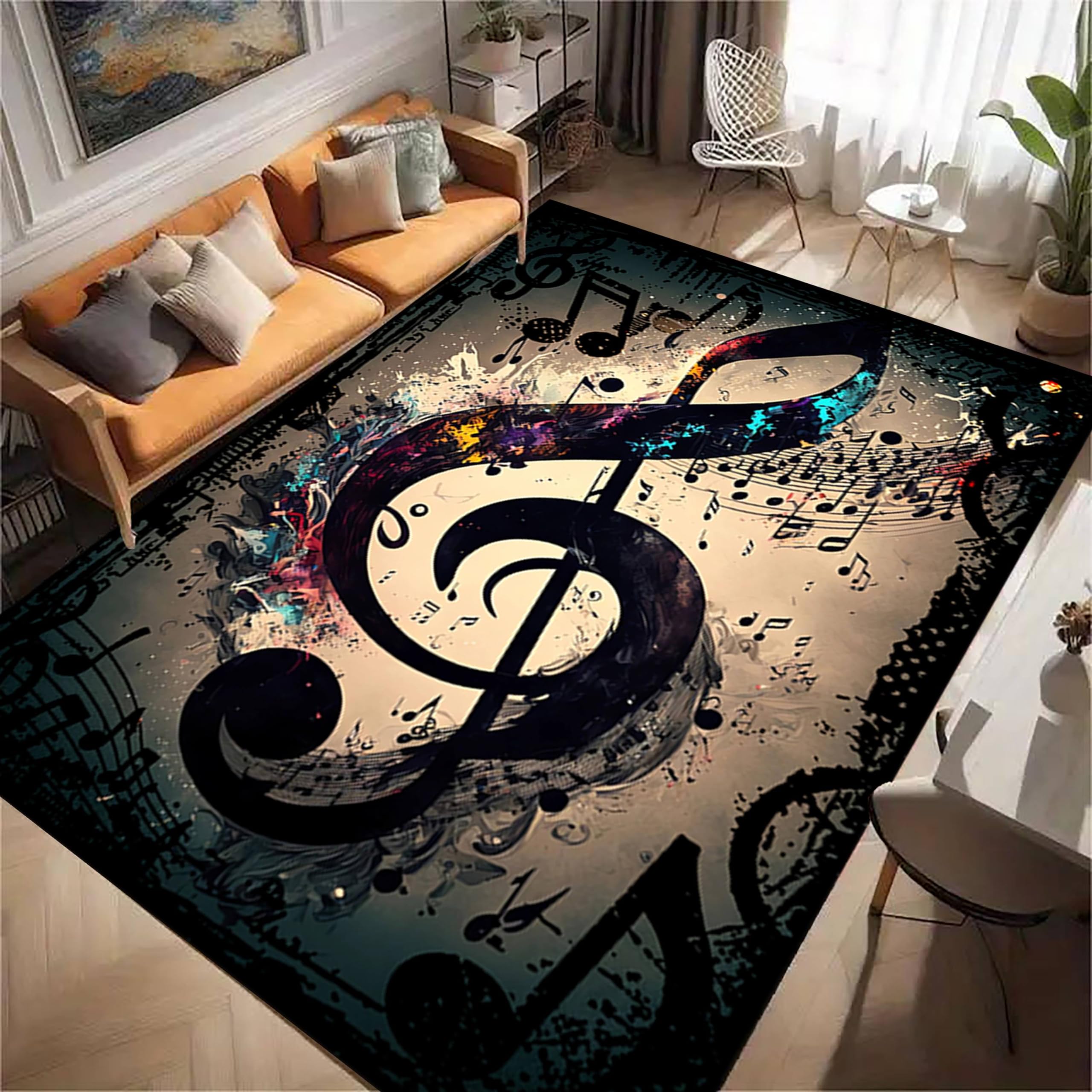 Amazon.com: USHIRUG Music Notes Area Rug, 6x8ft, Modern Abstract Black ...