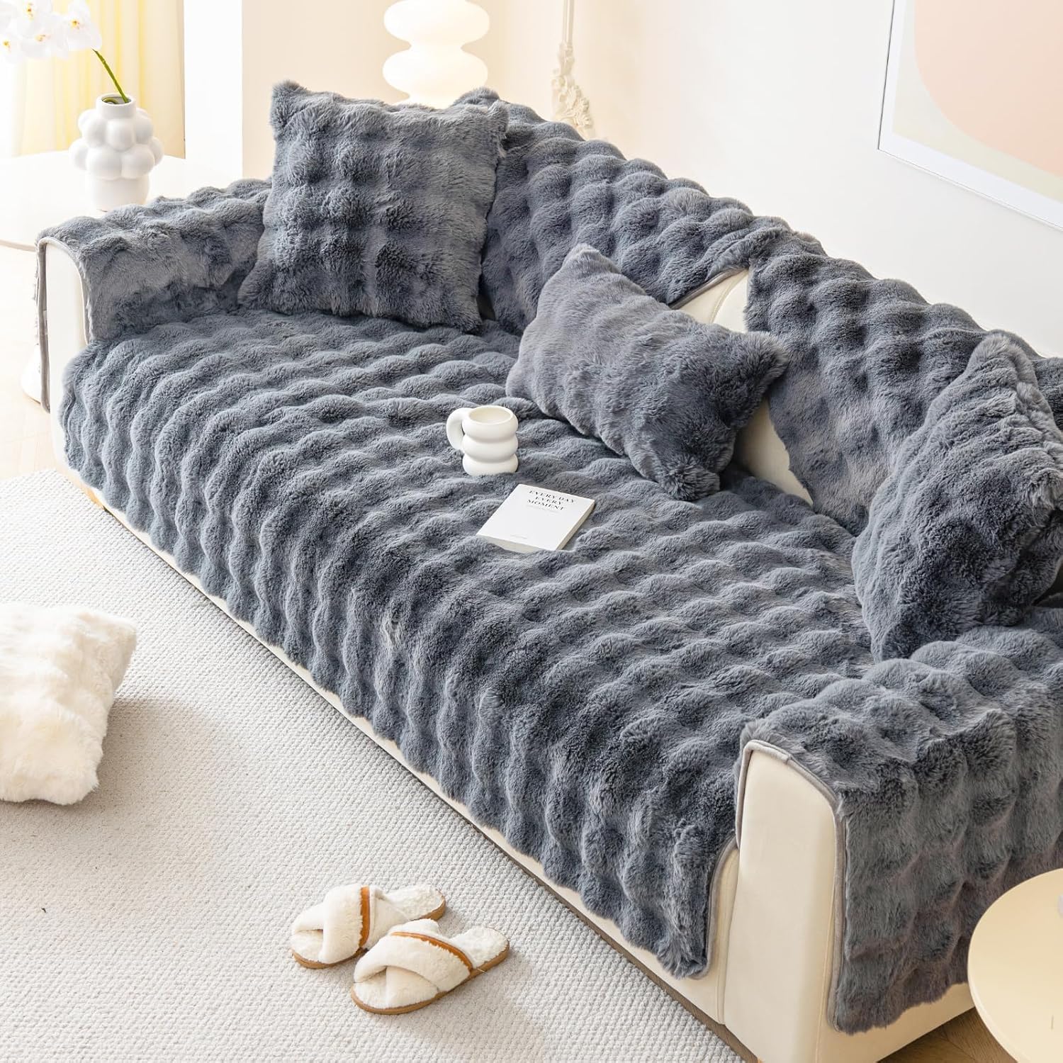 Amazon.com: tianxinbaobei Faux Fur Couch Cover,Rabbit Plush Couch Cover ...