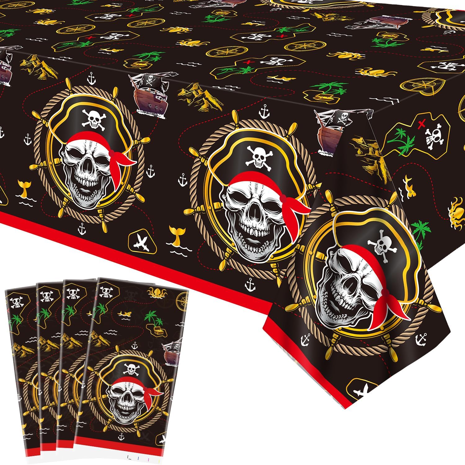Amazon.com: KEFAN 4 Pieces Pirate Birthday Party Tablecloths Supplies ...