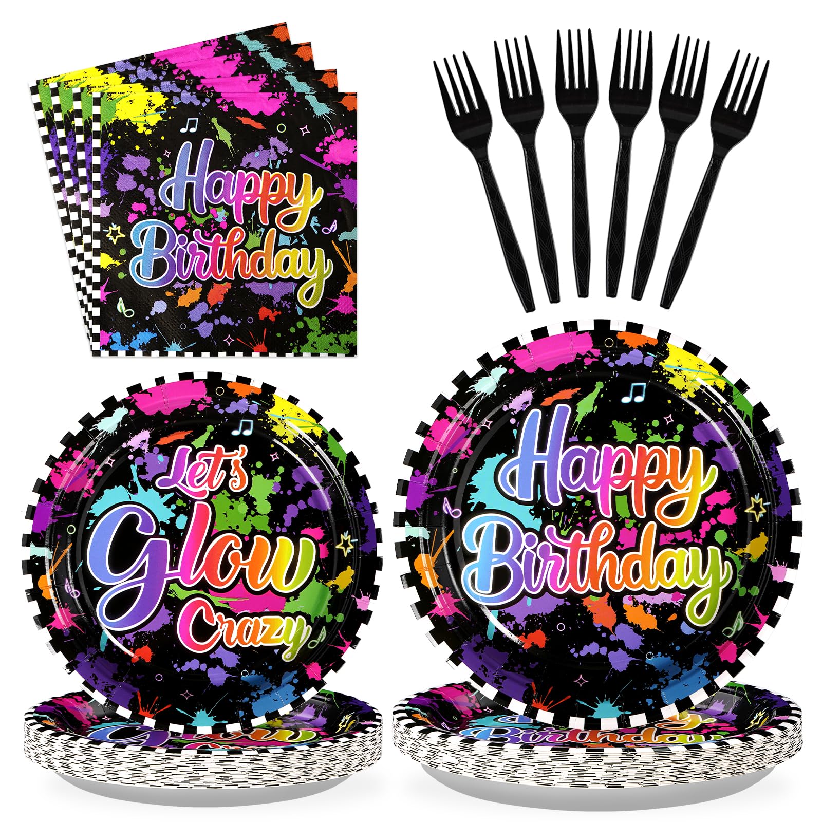 Amazon.com: 96 Pcs Neon Birthday Party Supplies Neon Glow Party Paper ...
