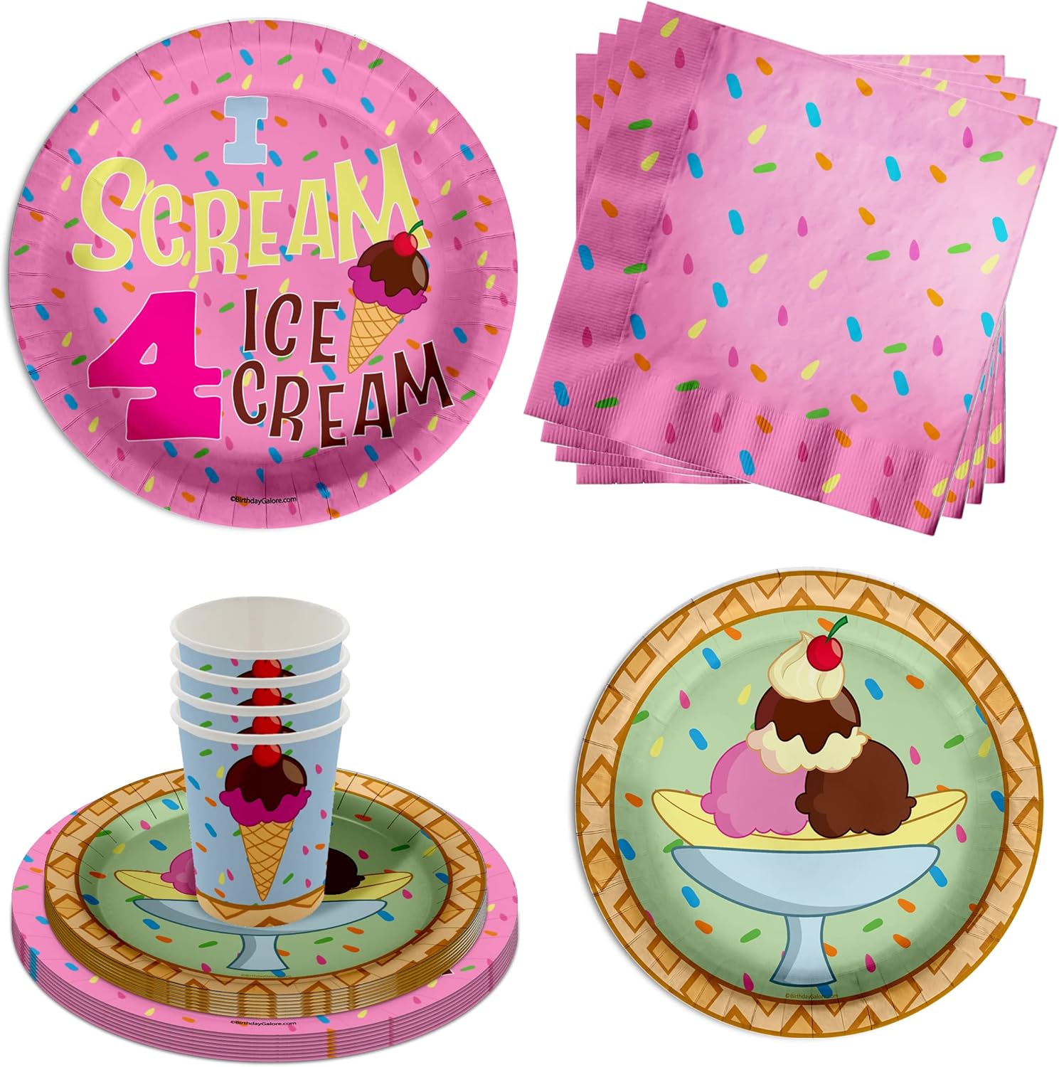 Amazon.com: I Scream Four Ice Cream 4th Birthday Party Supplies - 64 ...
