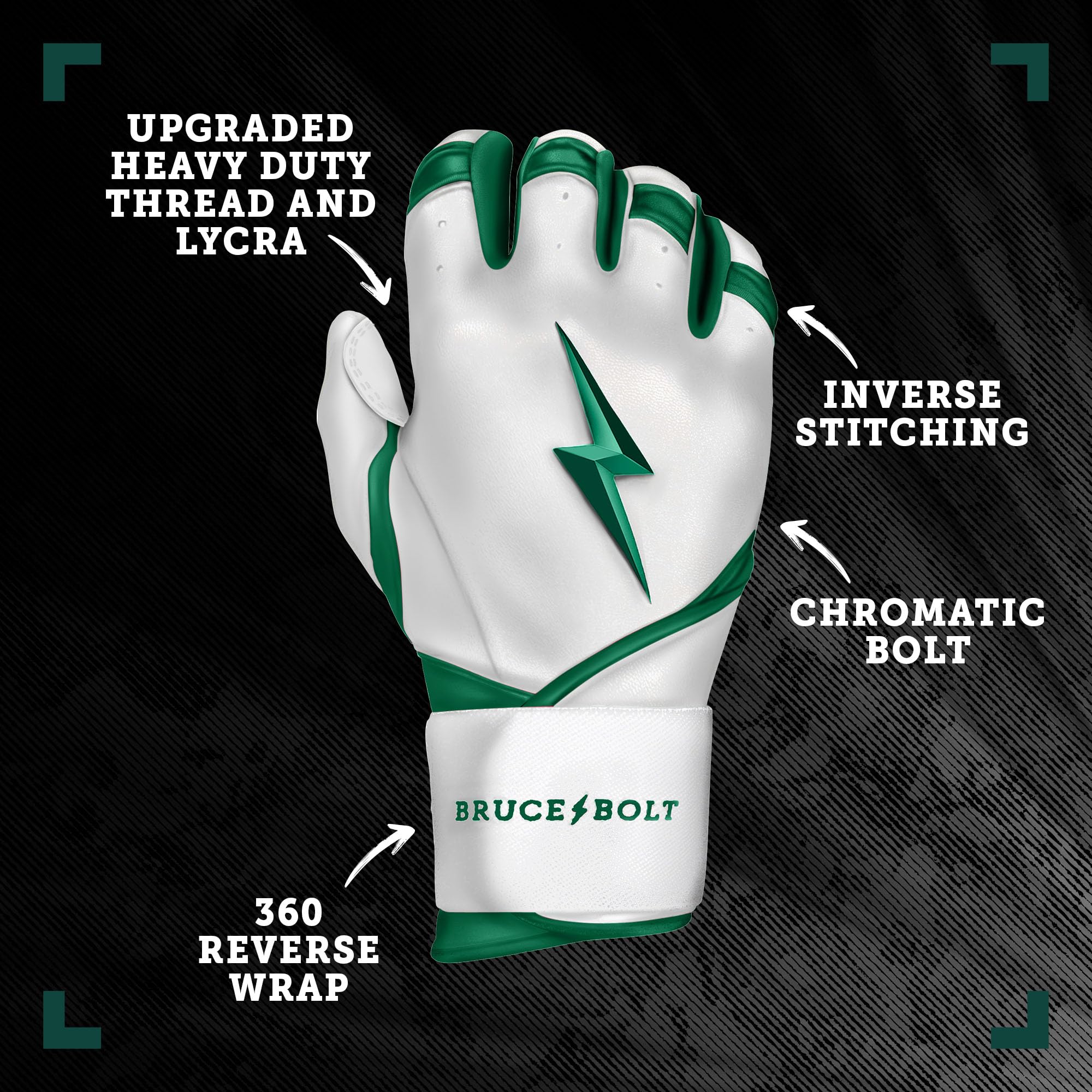 Snapklik.com : BRUCE BOLT Chrome Series Long Cuff Green Batting Glove