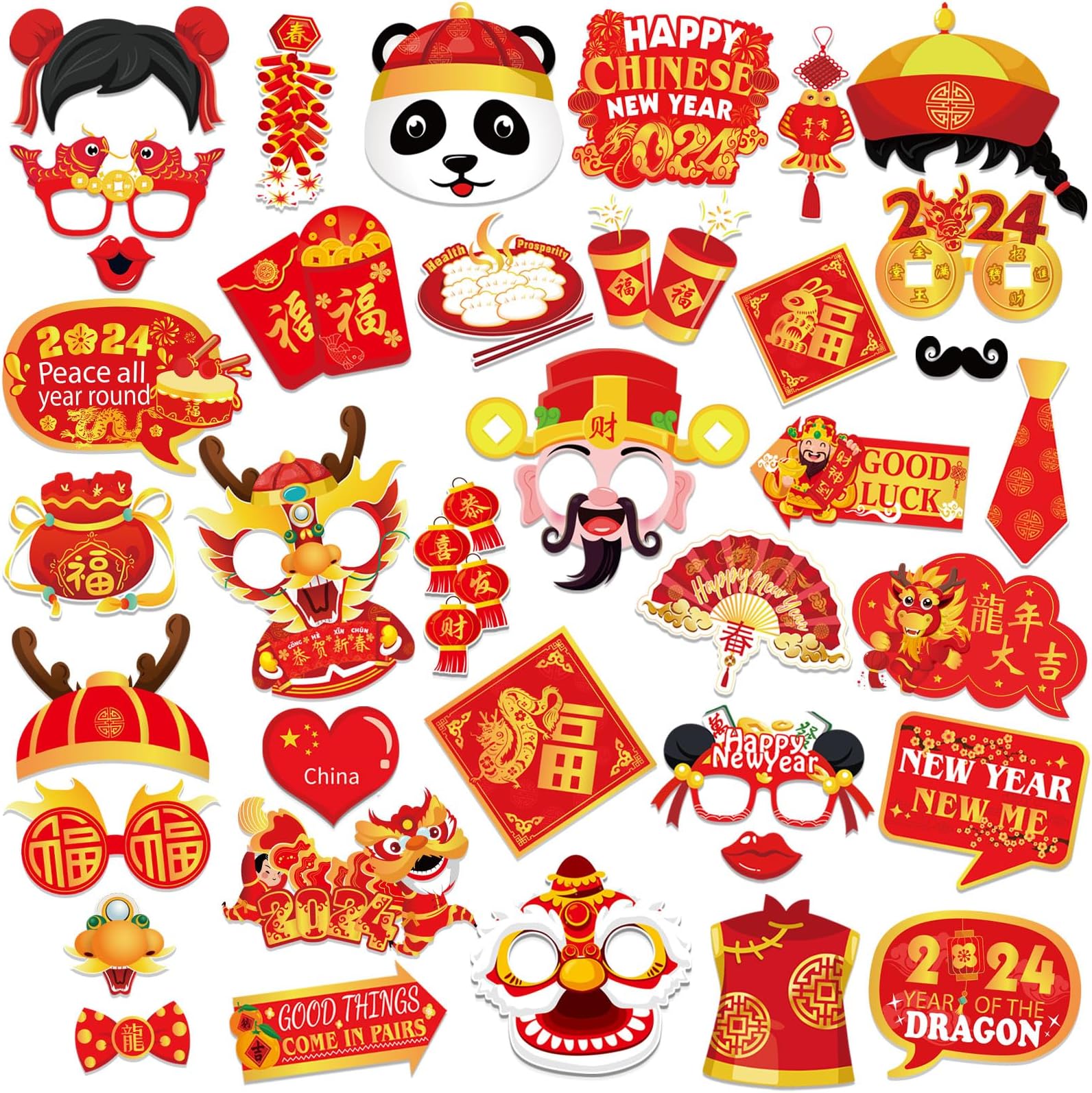 Amazon.com: HOWAF Chinese New Year Photo Booth Props Kit, 2024 Year of ...