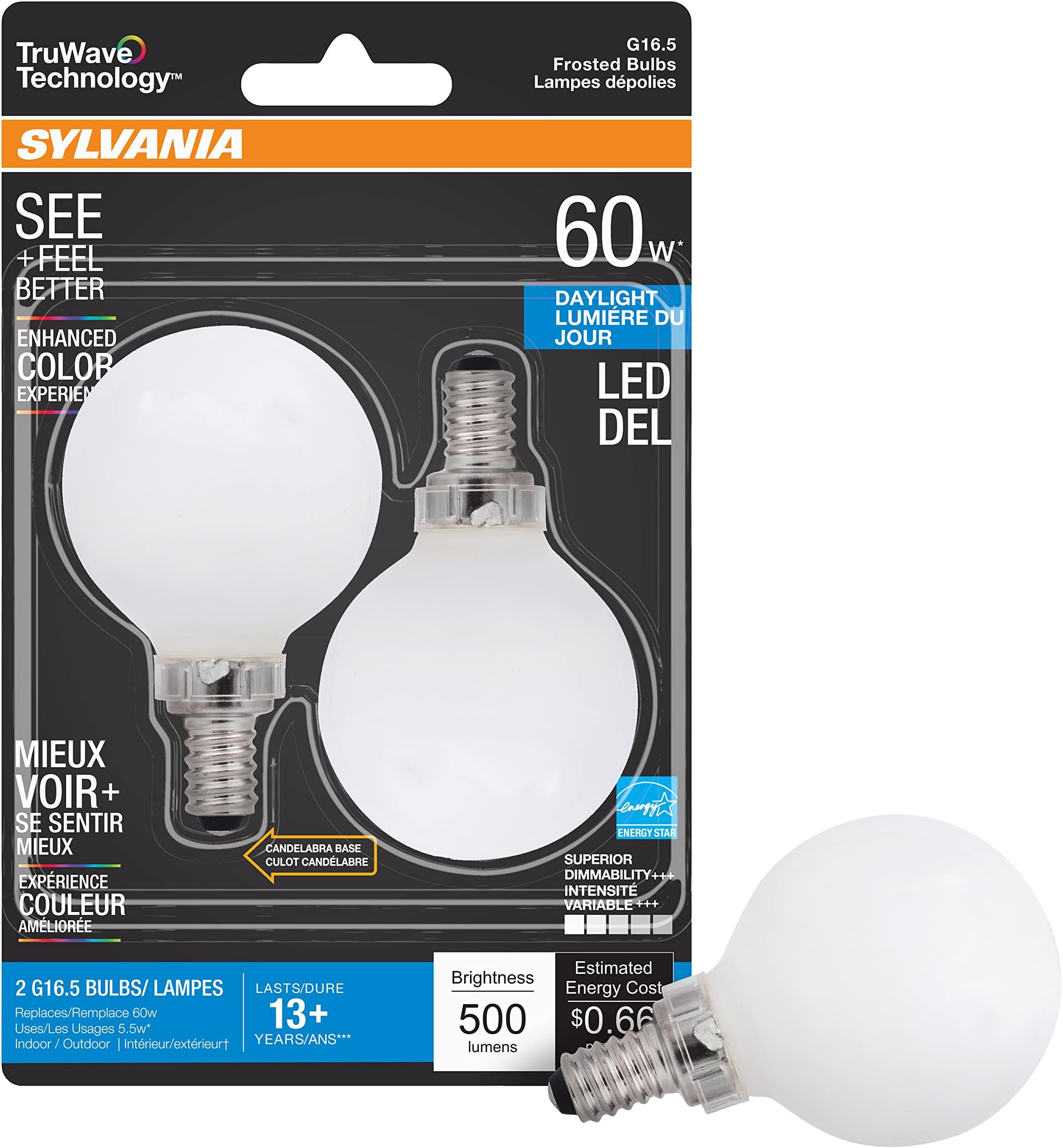 EcoSmart 60-Watt Equivalent G16.5 Globe Dimmable Energy Star Frosted ...