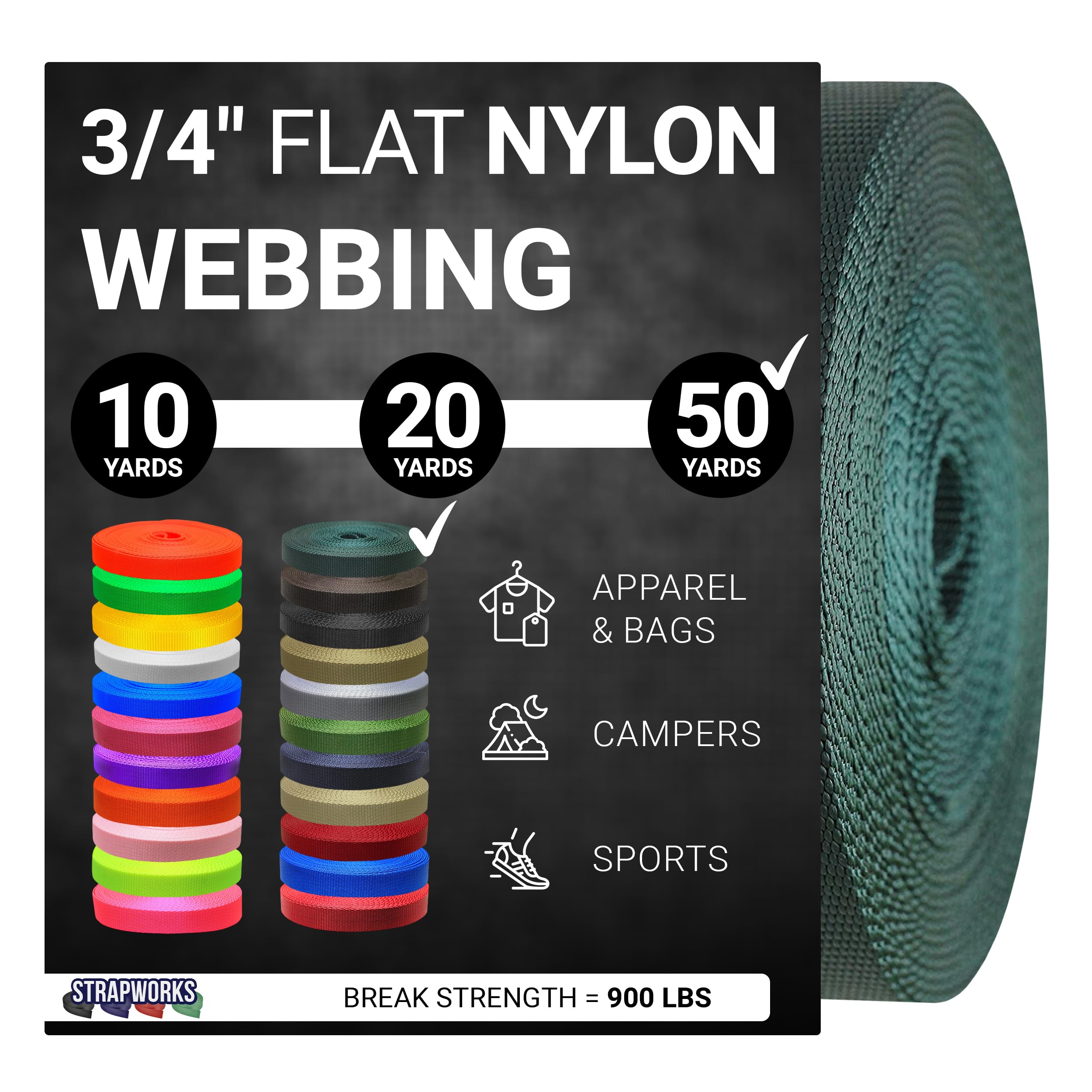 Snapklik.com : Strapworks Flat Nylon Webbing 3/4" X 50 Yard