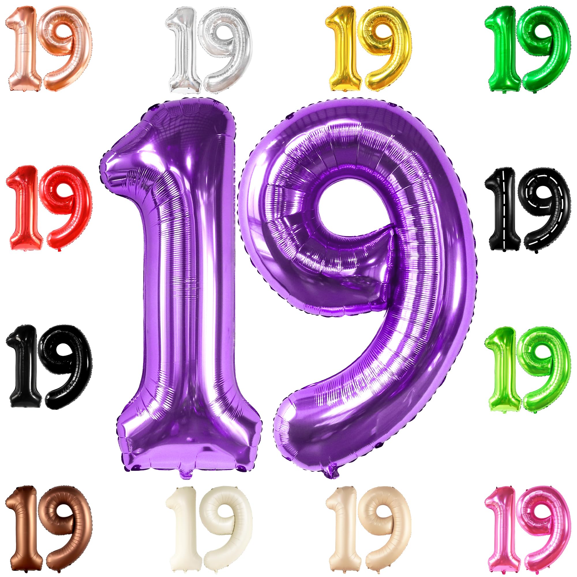 Amazon.com: KatchOn, Giant 19 Birthday Balloons Purple - 40 Inch | 19 ...