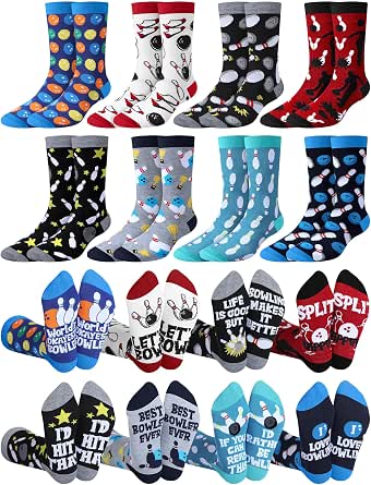 Amazon.com: Patelai 8 Pairs Funny Bowling Gift Socks for Men Shoe Size ...