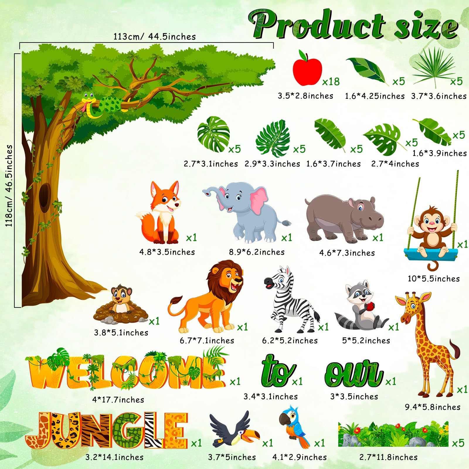 Snapklik.com : 74 Pcs Jungle Animals Bulletin Board Decorations Cute ...