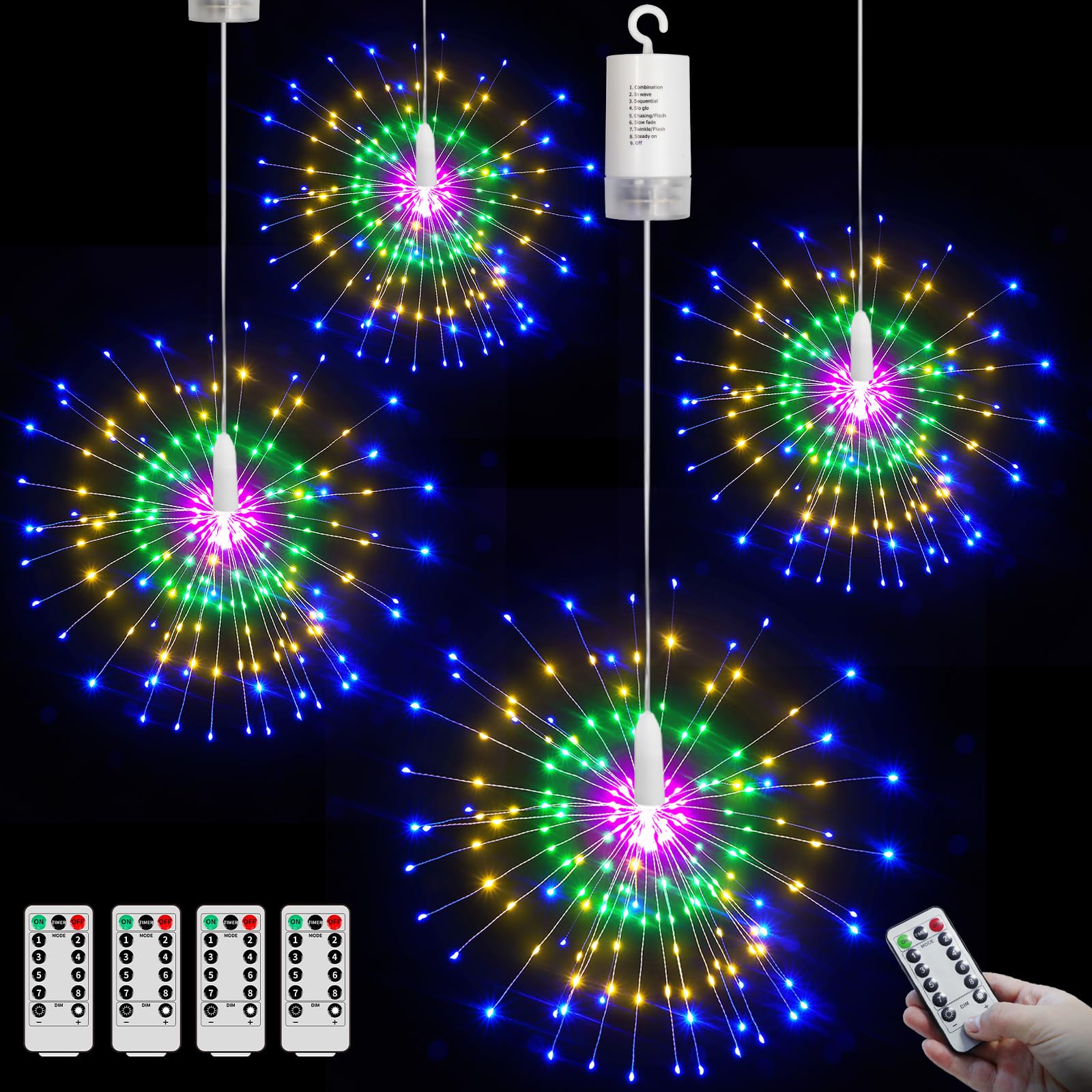 BINBINLED 4 Pack Firework Lights 8 Modes DIY Starburst Lights, 120LED ...