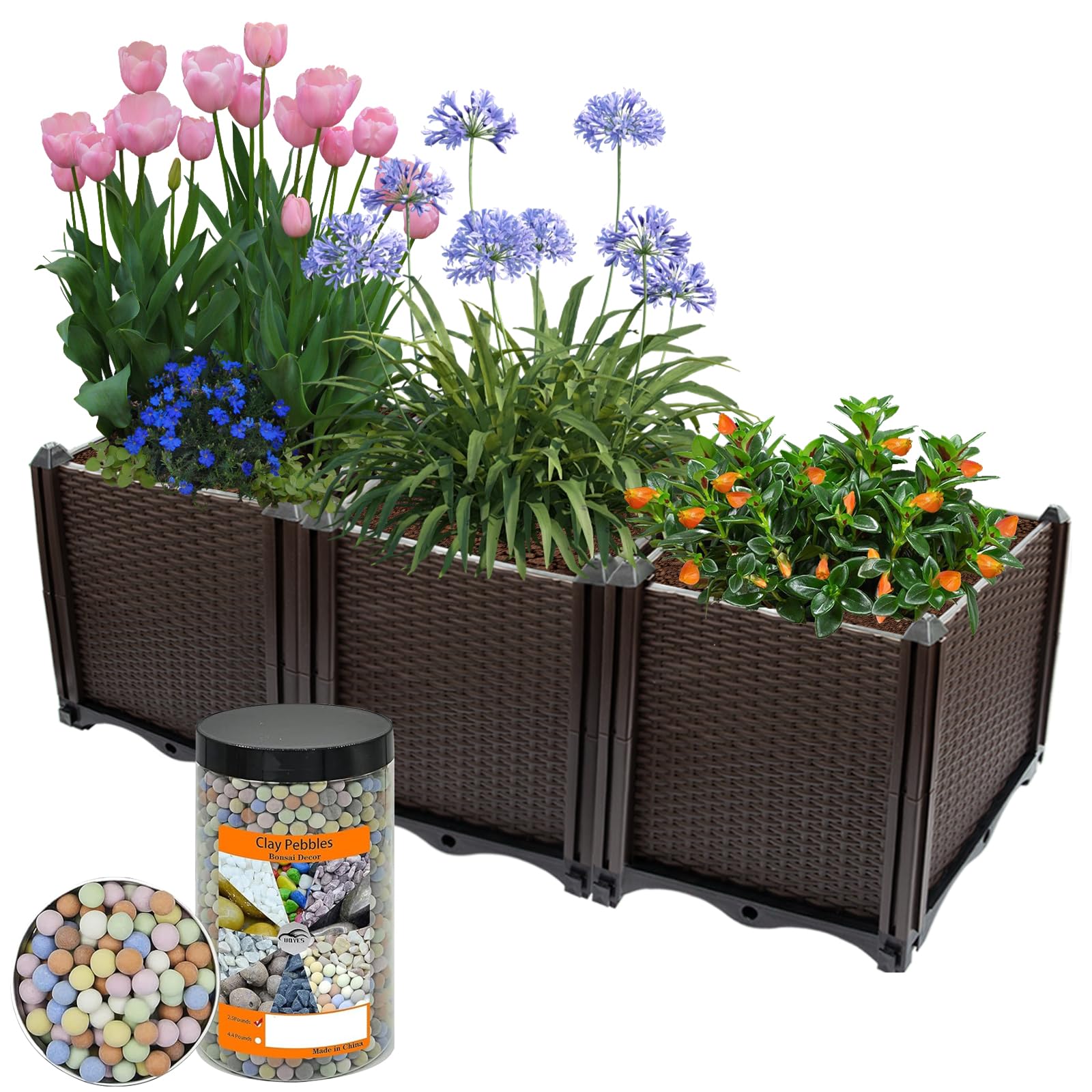 Raised Garden Bed, Plastic Planter Box with Drainage Holes Design ...