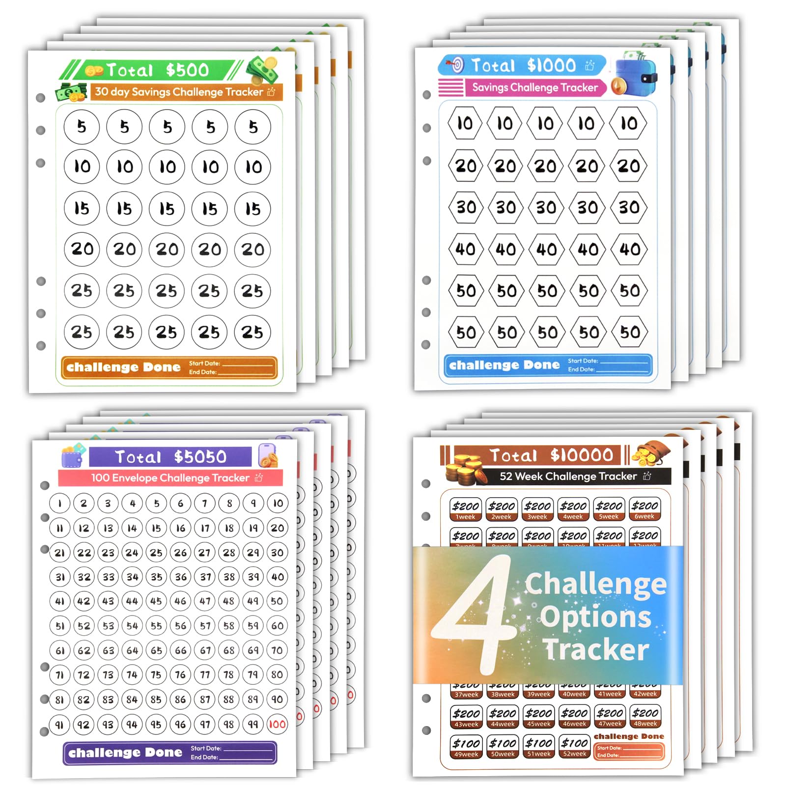 Amazon.com : DONBAO 20 Sheets Money Saving Challenge Binder Trackers ...