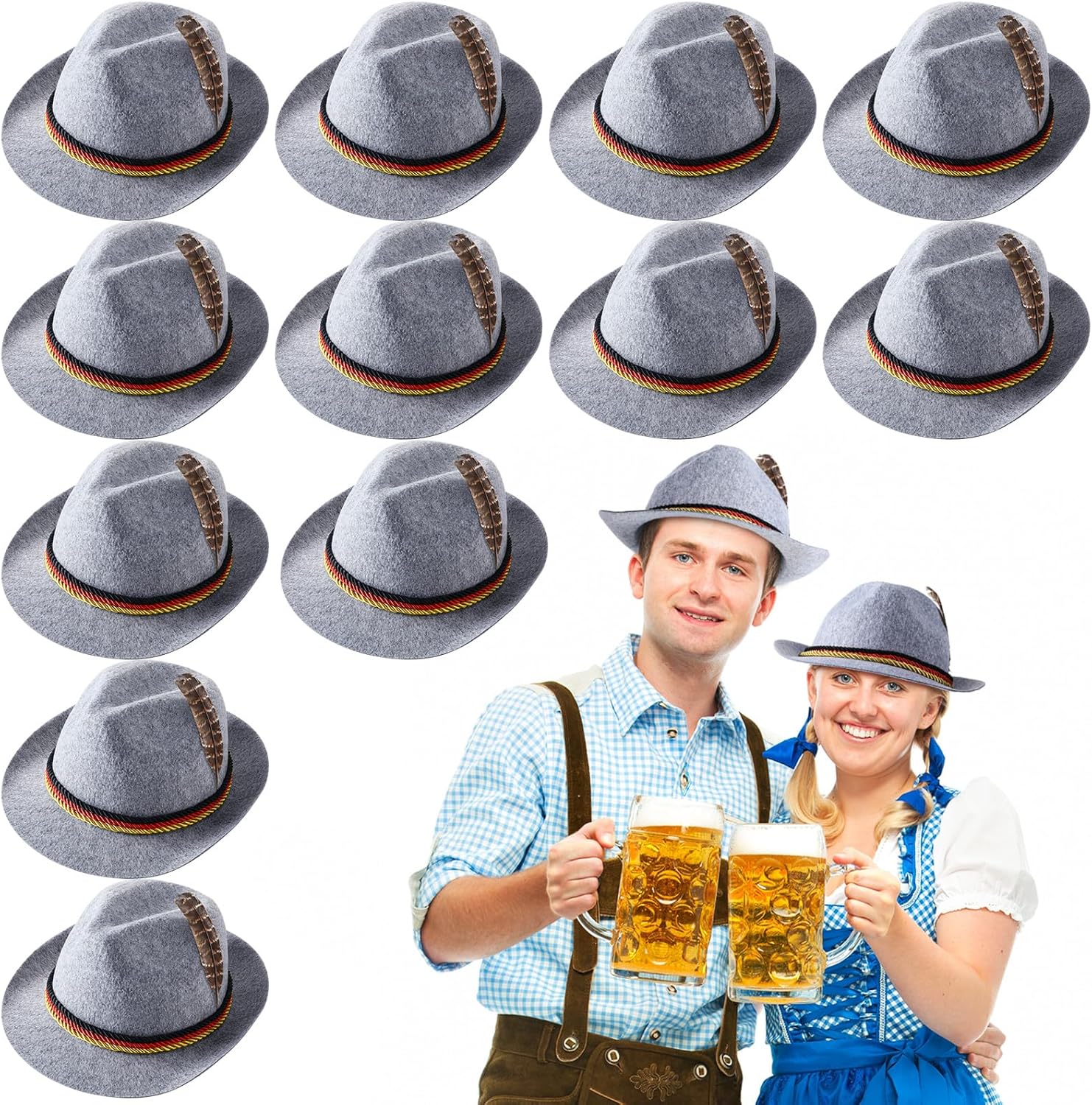 Amazon.com: Hercicy 12 Pcs Oktoberfest Hat Bavarian Gray with Feather ...