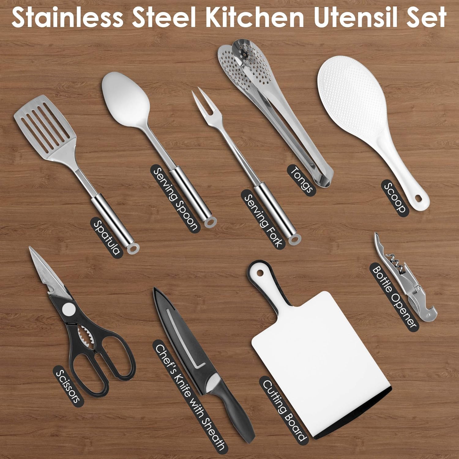 Camping Kitchen Utensil Set, Portable 9-Piece Stainless Steel Outdoor ...