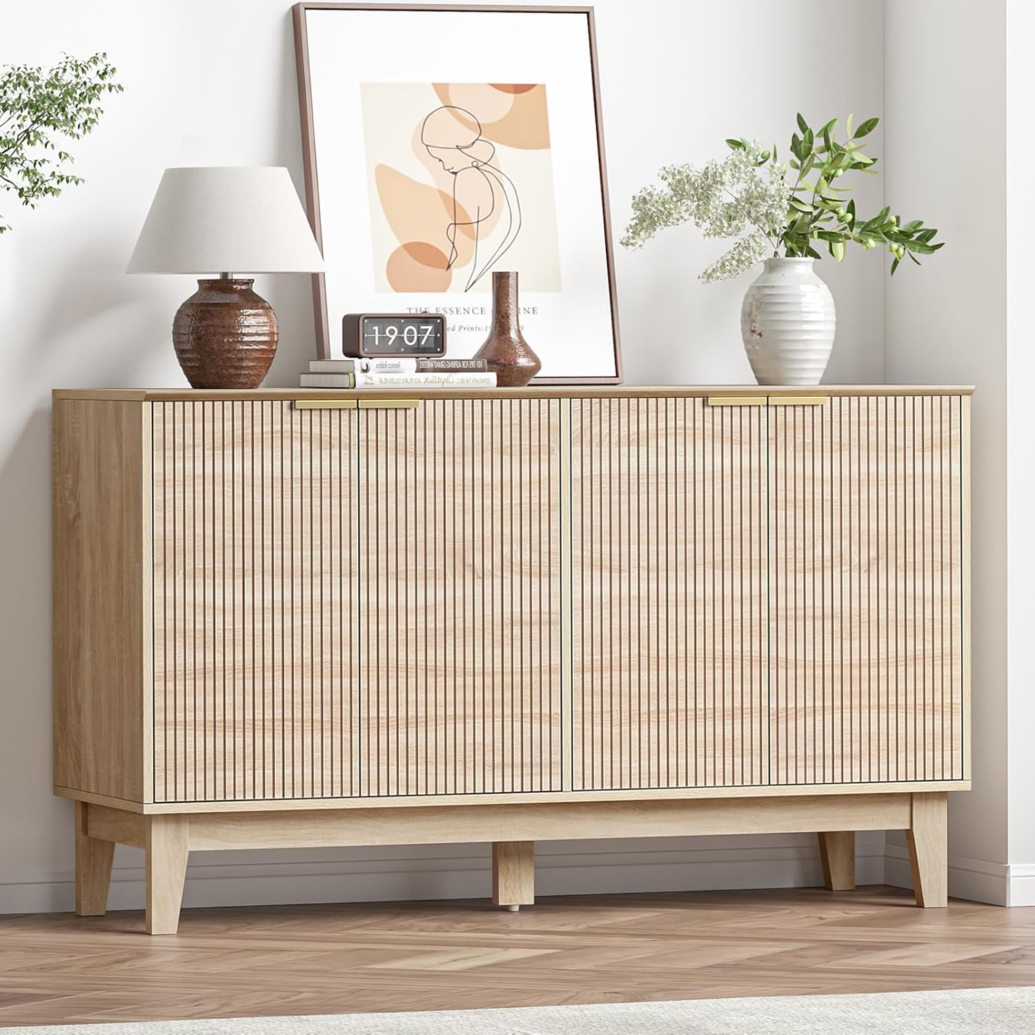 Amazon.com - Skokliz 55" W 4 Doors Fluted Sideboard Buffet Cabinet with ...