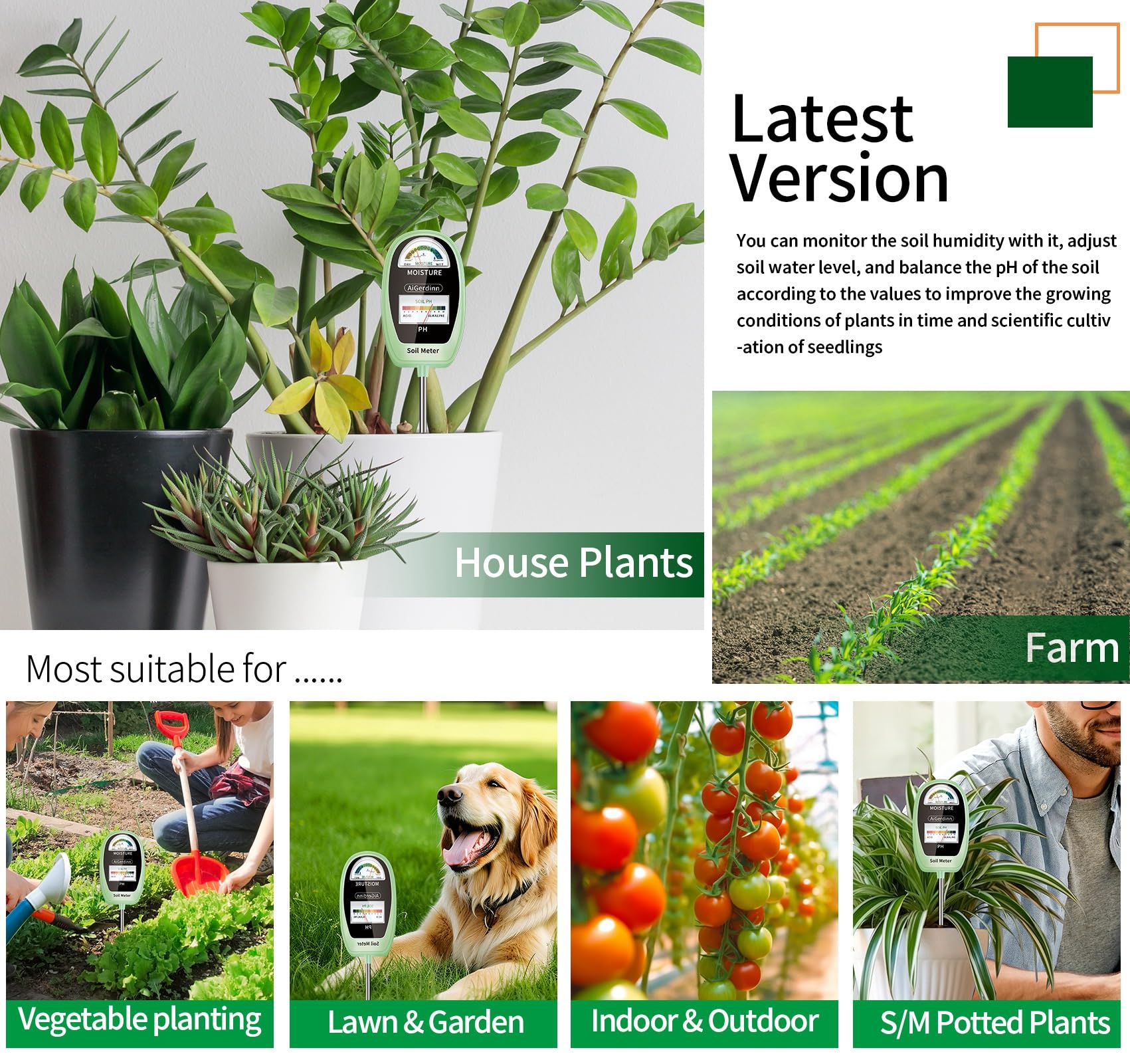 Snapklik.com : Soil Test Kit, 2-in-1 Soil Moisture Meter, Soil pH Meter ...