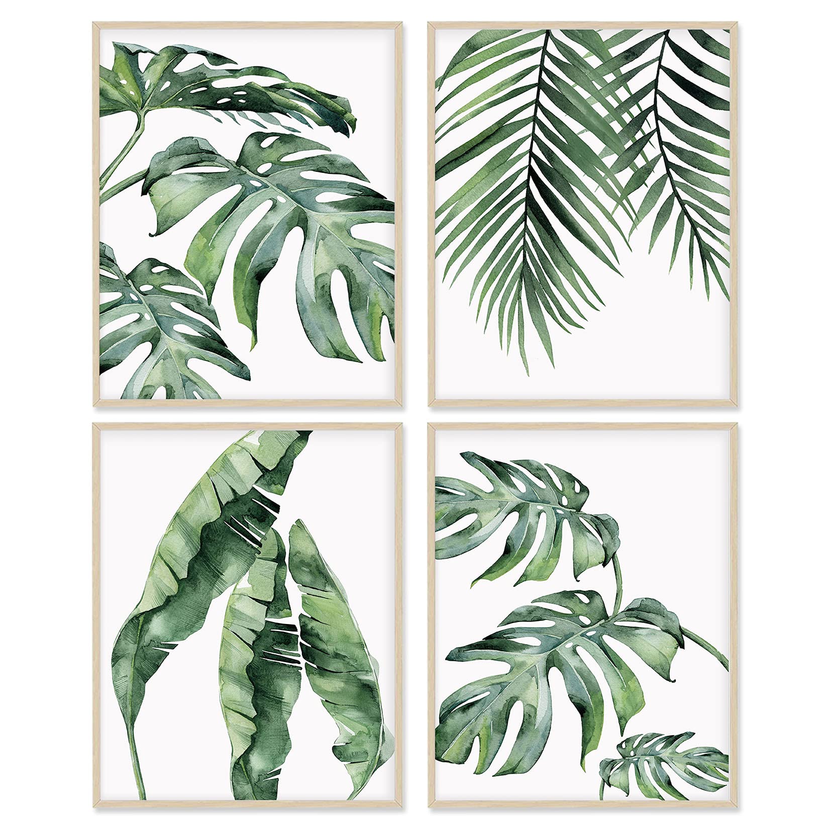 Plant Posters Leaf Art Green Decor, Set of 4, 8×10 Unframed Poster ...