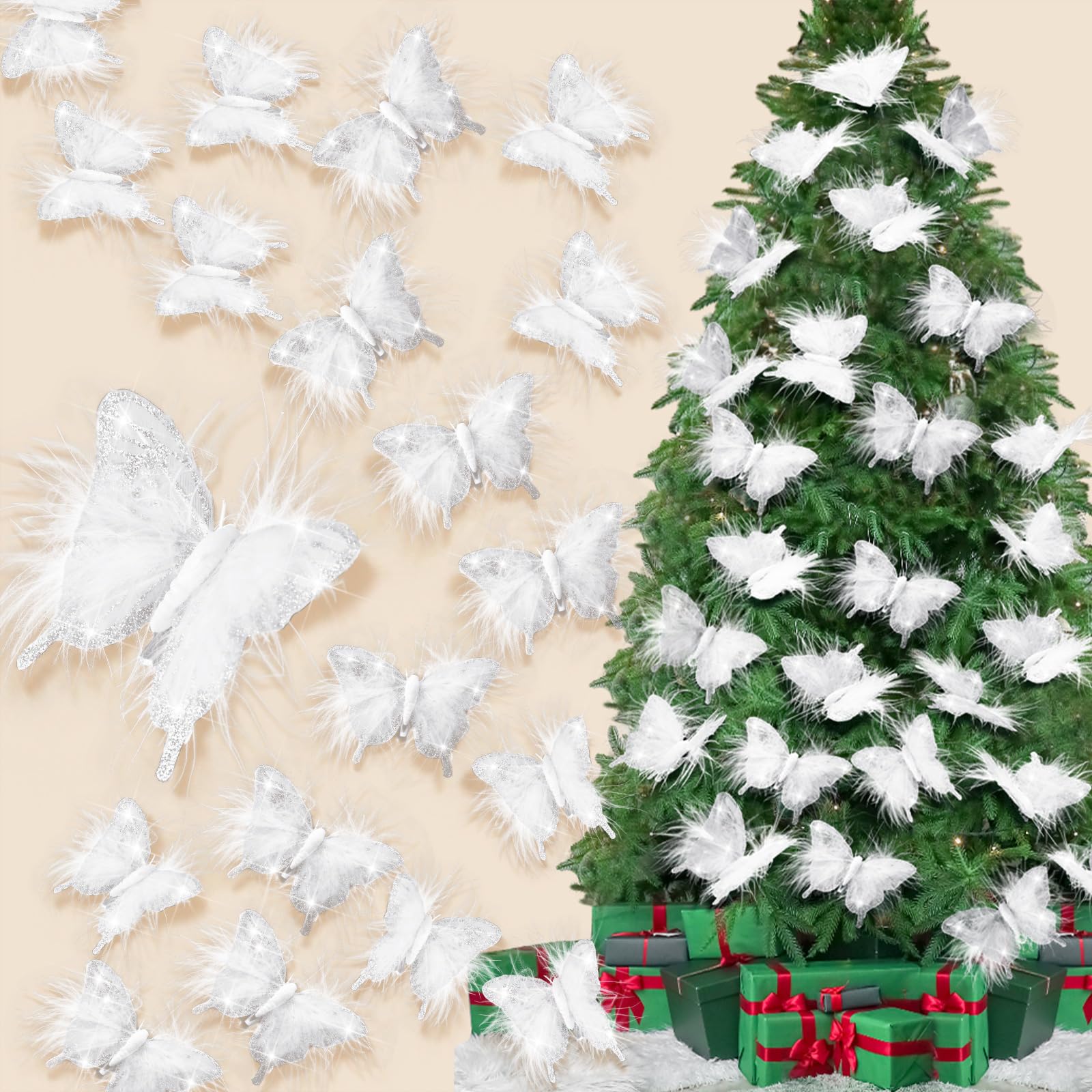 Amazon.com: Knitgrip 24 Pcs 3D Christmas Glitter White Butterflies ...