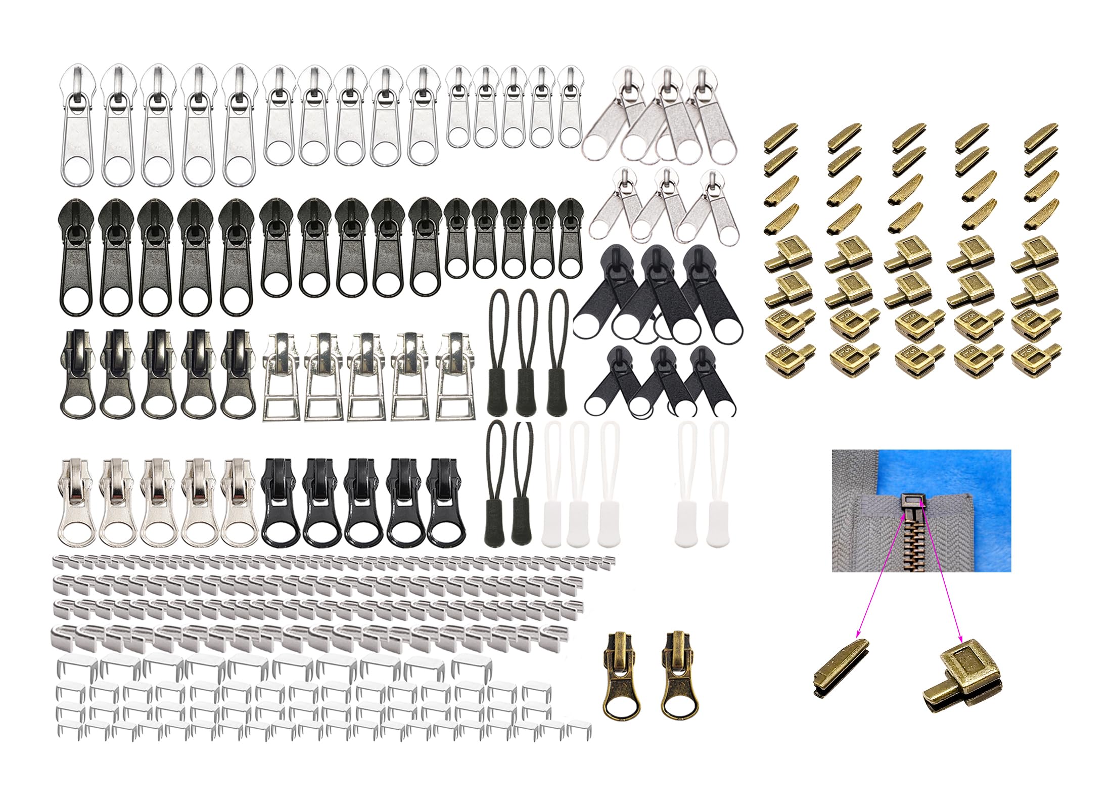 Amazon.com: Zippers Repair Kit 255 Pcs Zipper Replacement Kits with ...