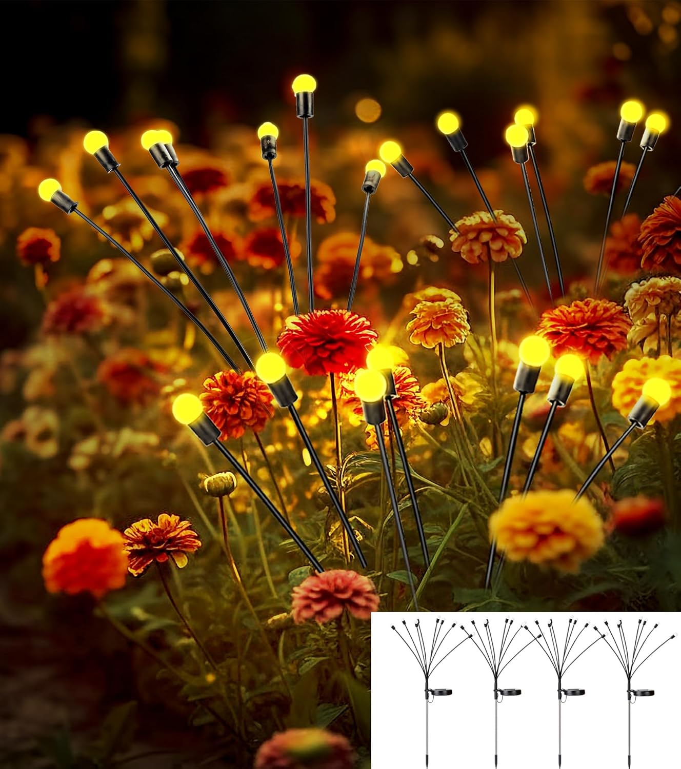 Ontuwsev 4 Pack Solar Garden Lights, 32 Led Firefly Lights Solar ...