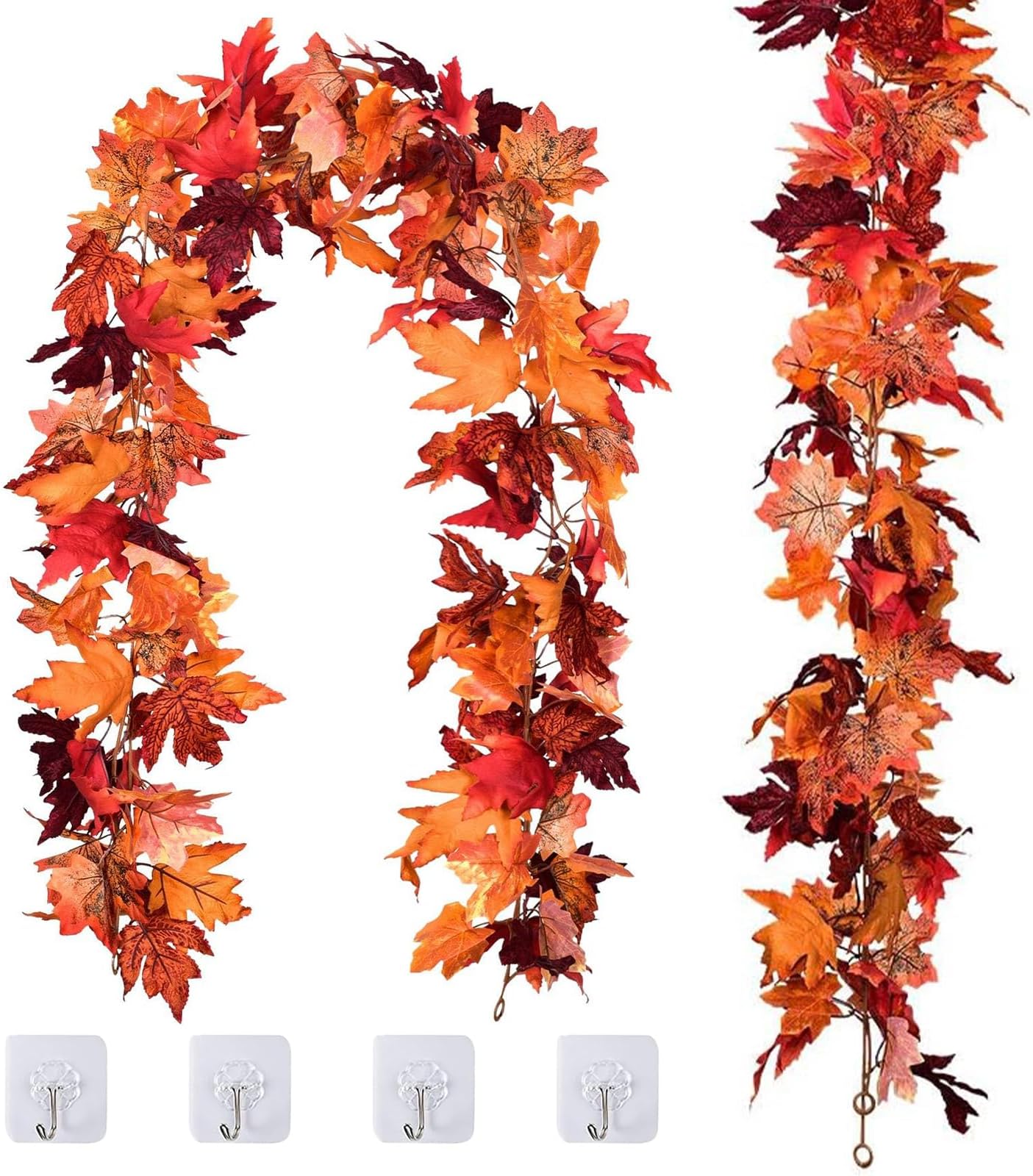 Amazon.com: Fall Decor Maple Leaf Garland - 2 Pack 11.4 Ft Fall Garland ...