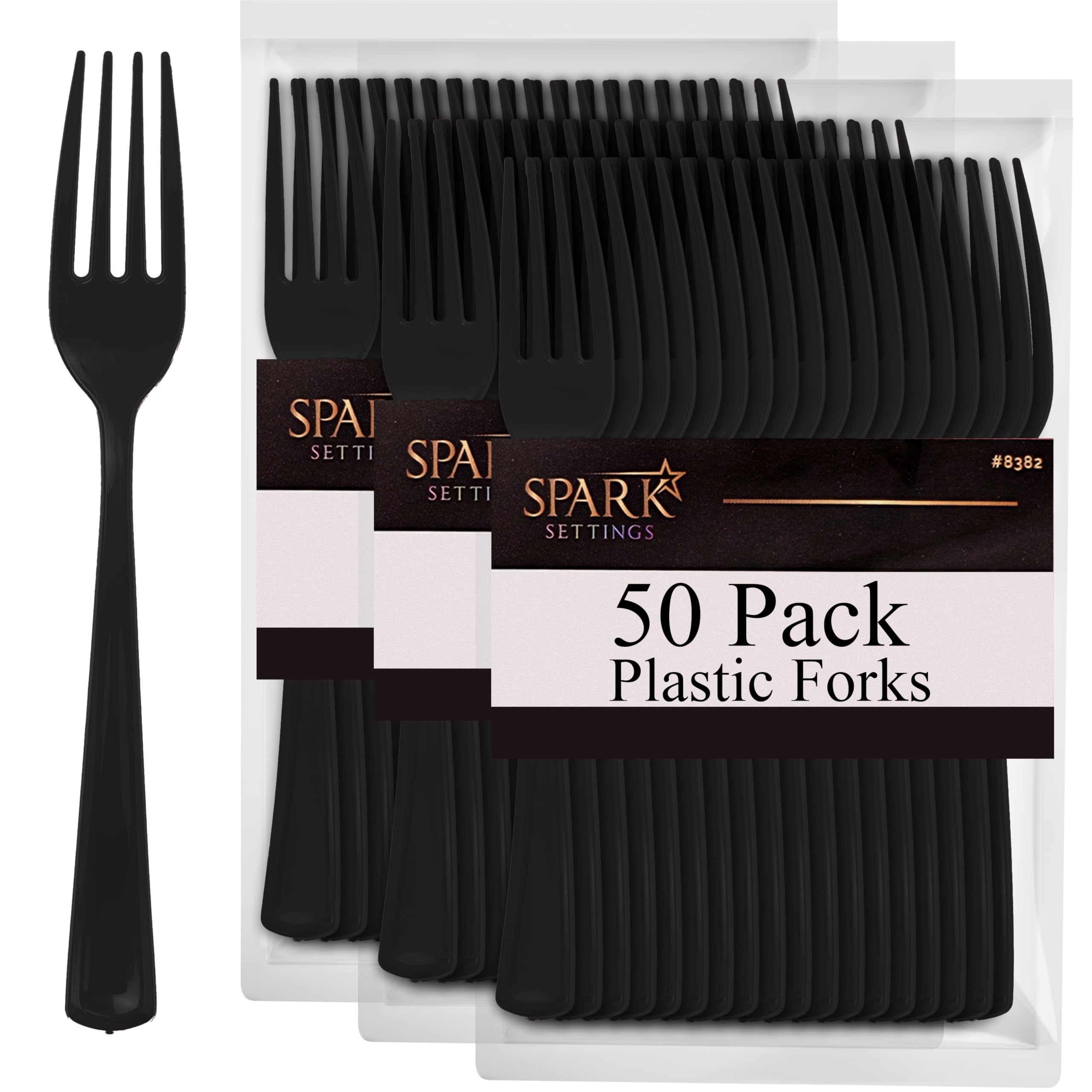 Amazon.com: Black Plastic Forks Disposable 50 Pack, Heavy Duty Plastic ...