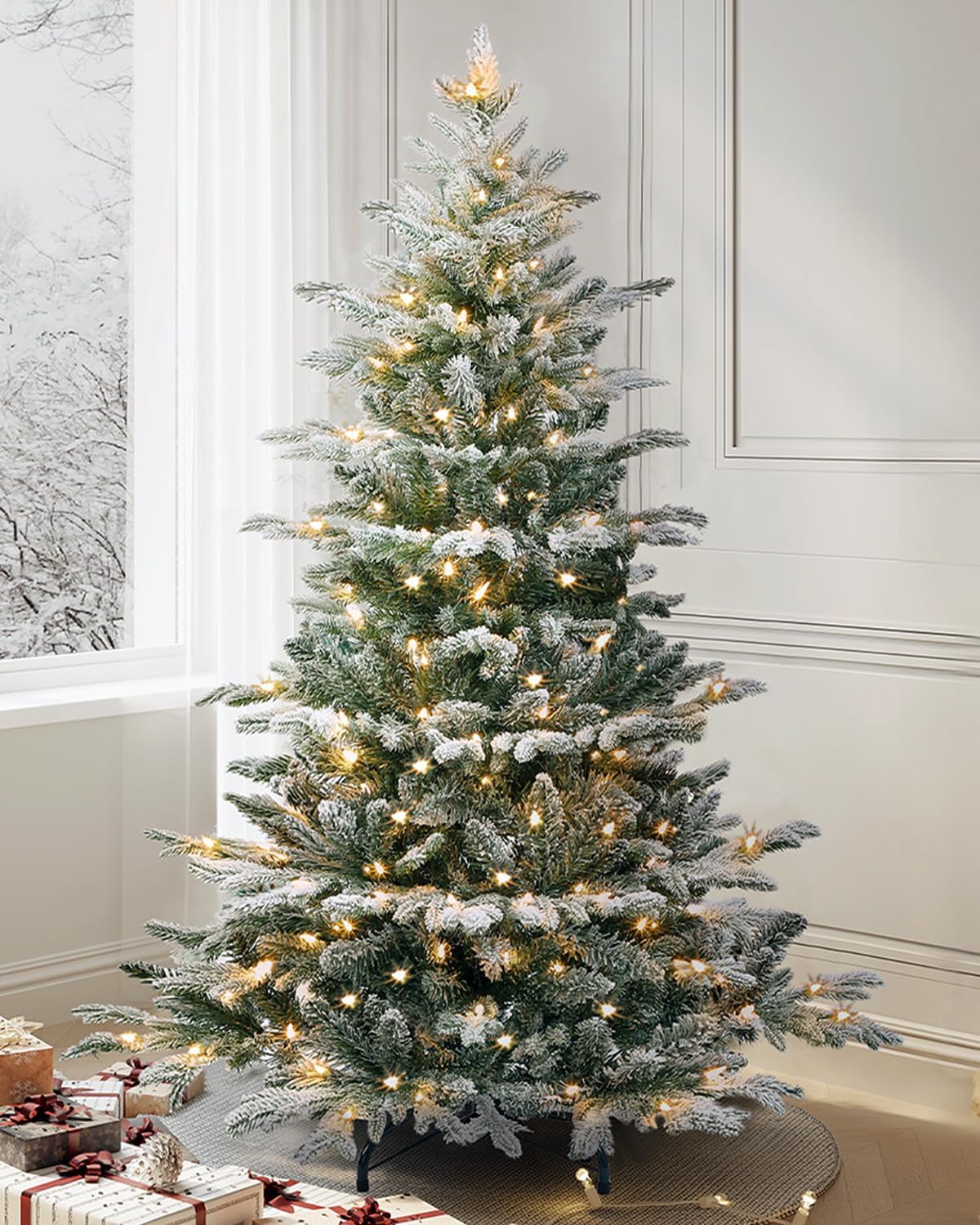 Amazon.com: OasisCraft 7.5FT Pre-Lit Flocked Aspen Fir Artificial ...