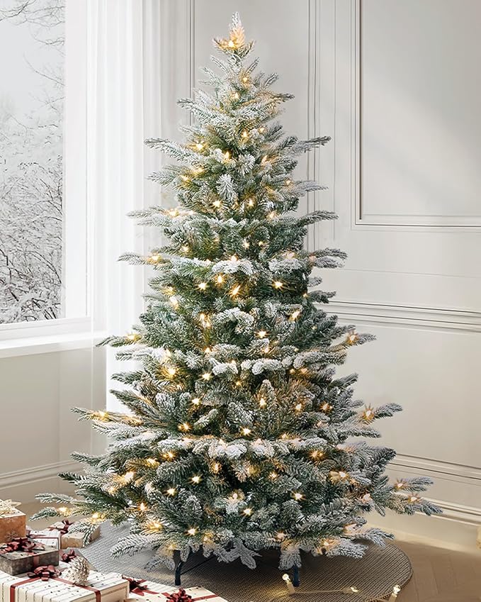 Amazon.com: OasisCraft 7.5FT Pre-Lit Flocked Aspen Fir Artificial ...