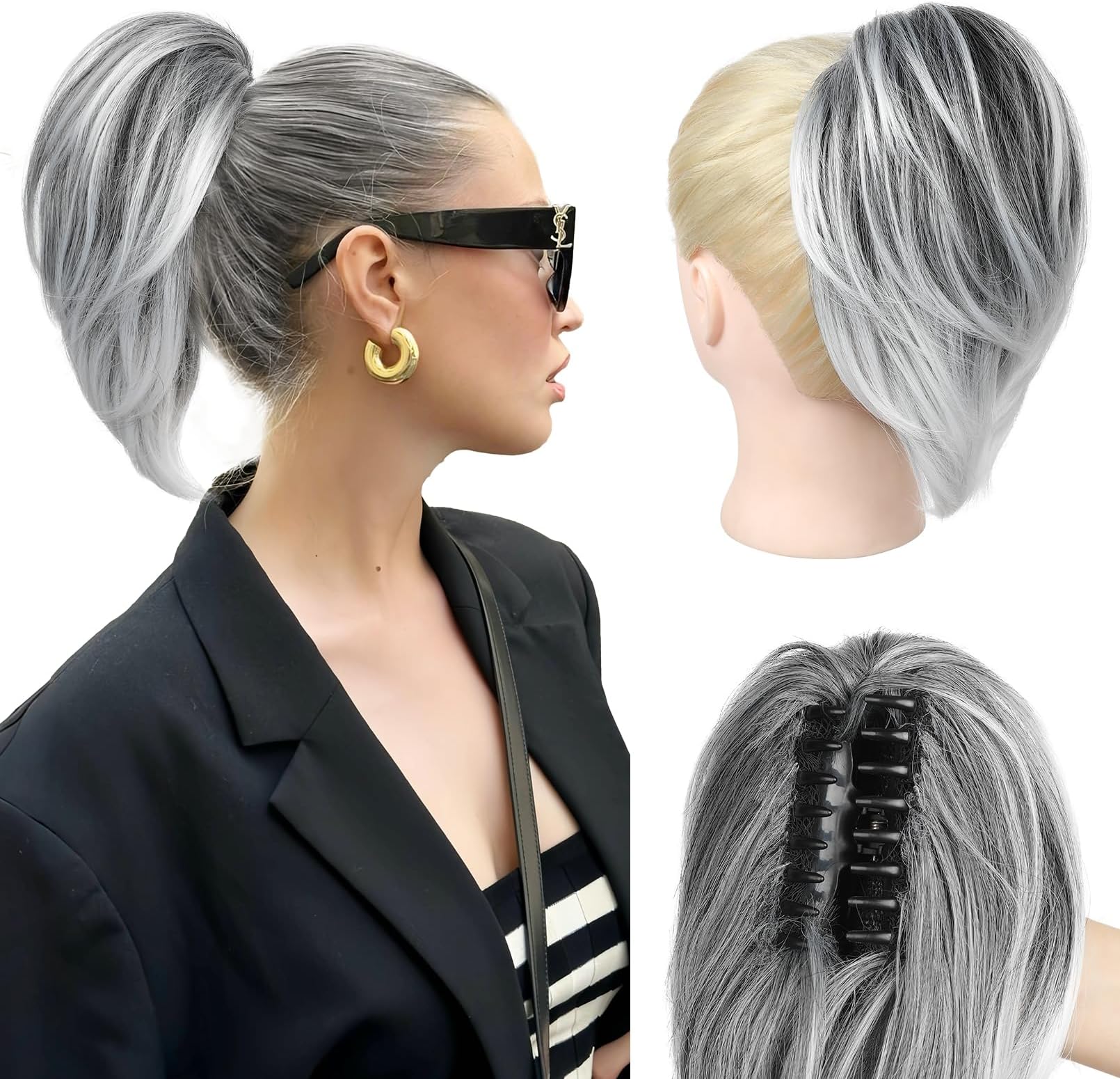 Amazon.com : NTYNTY Ponytail Extension, 10" Short Claw Clip in Ponytail ...