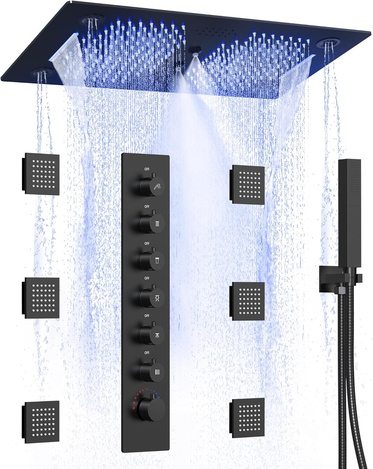 EVERSTEIN Thermostatic 64-Color LED Shower System, 28" x 16" Bathroom ...