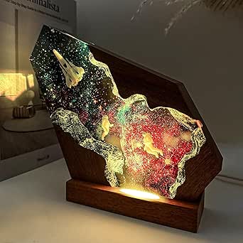 MASDEC Handcrafted Astronaut Resin Lamp, RGB Galaxy Light with Wood ...