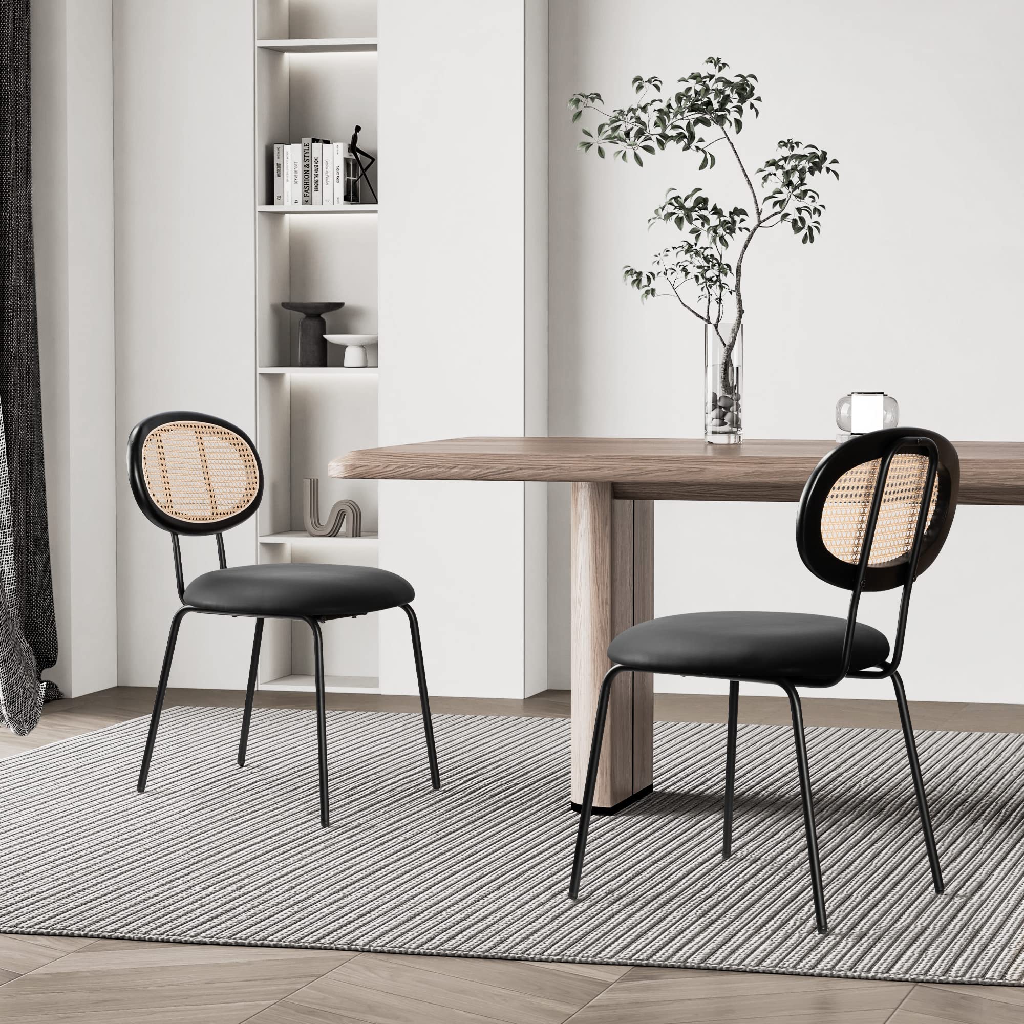 Amazon.com: WELLET Mid Century Modern Rattan Backrest Dining Chair Set ...