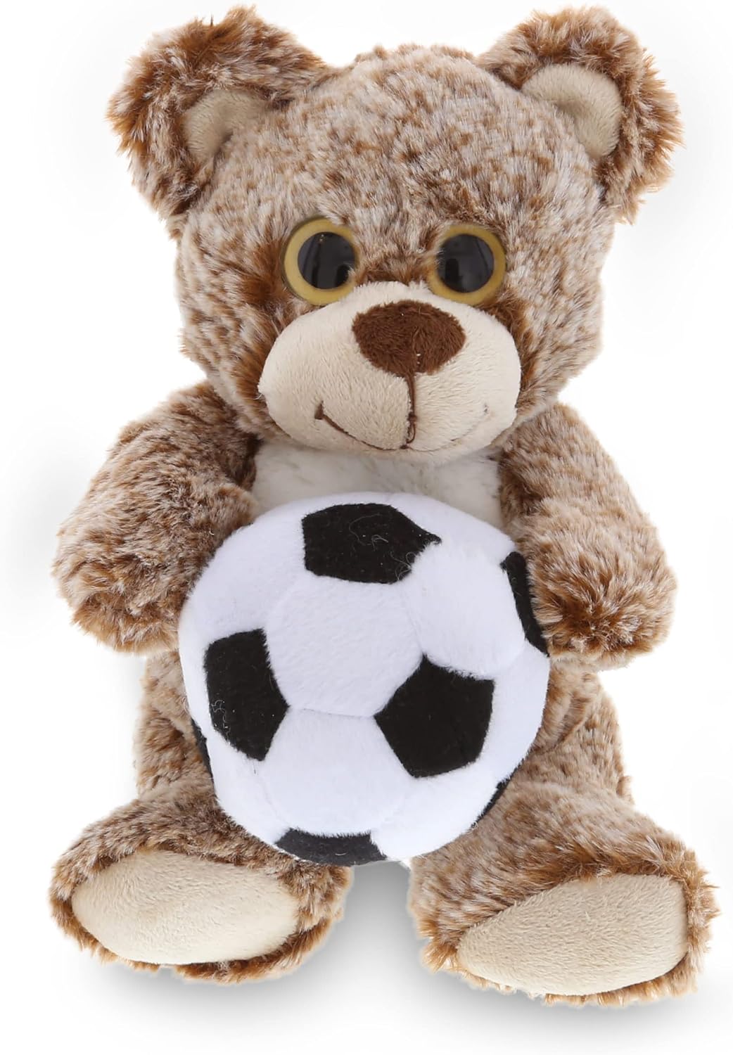 Amazon.com: DolliBu Sitting Brown Bear Stuffed Animal with Soccer Ball ...