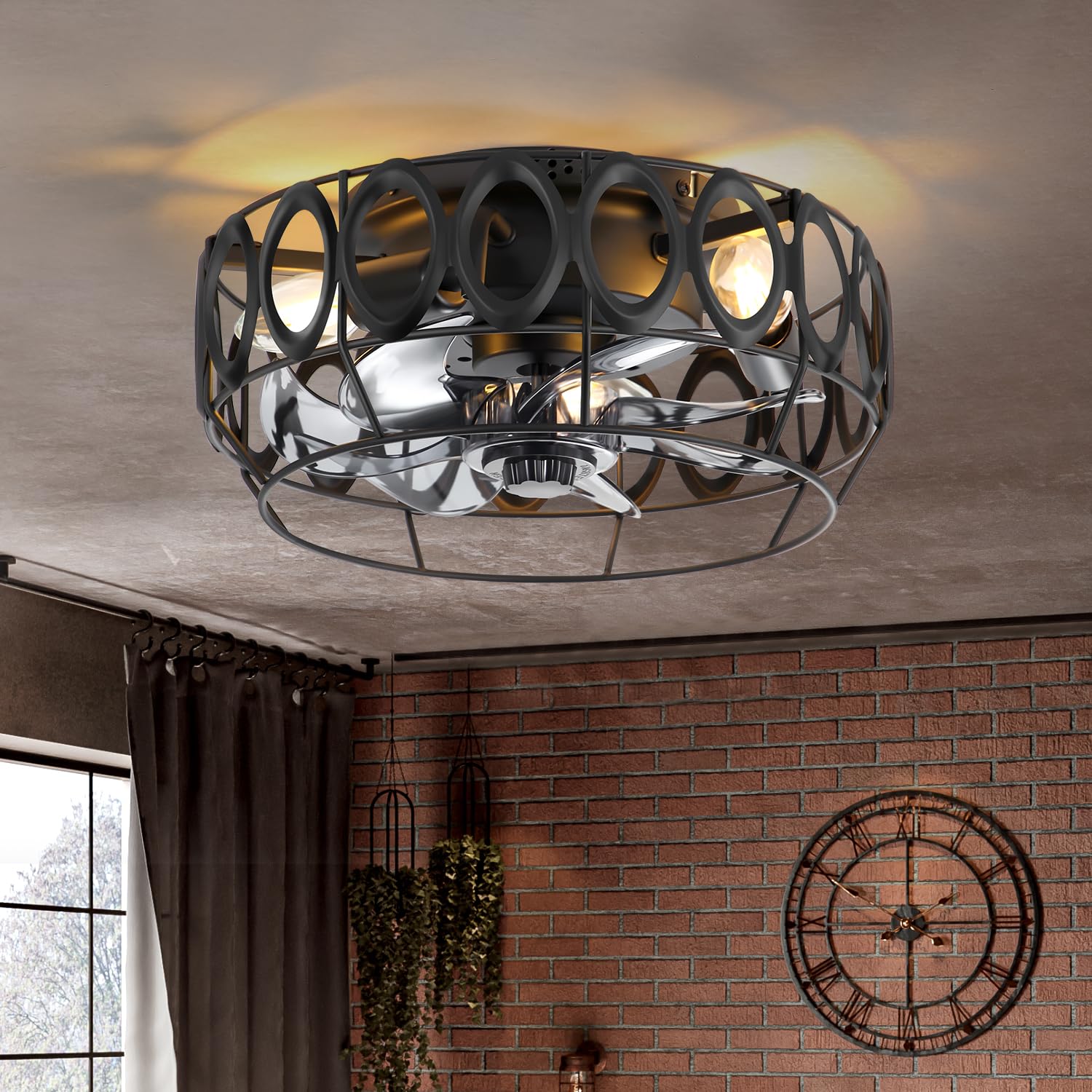 Amazon.com: ZYD Caged Ceiling Fan with Light, 13" Caged Industrial ...