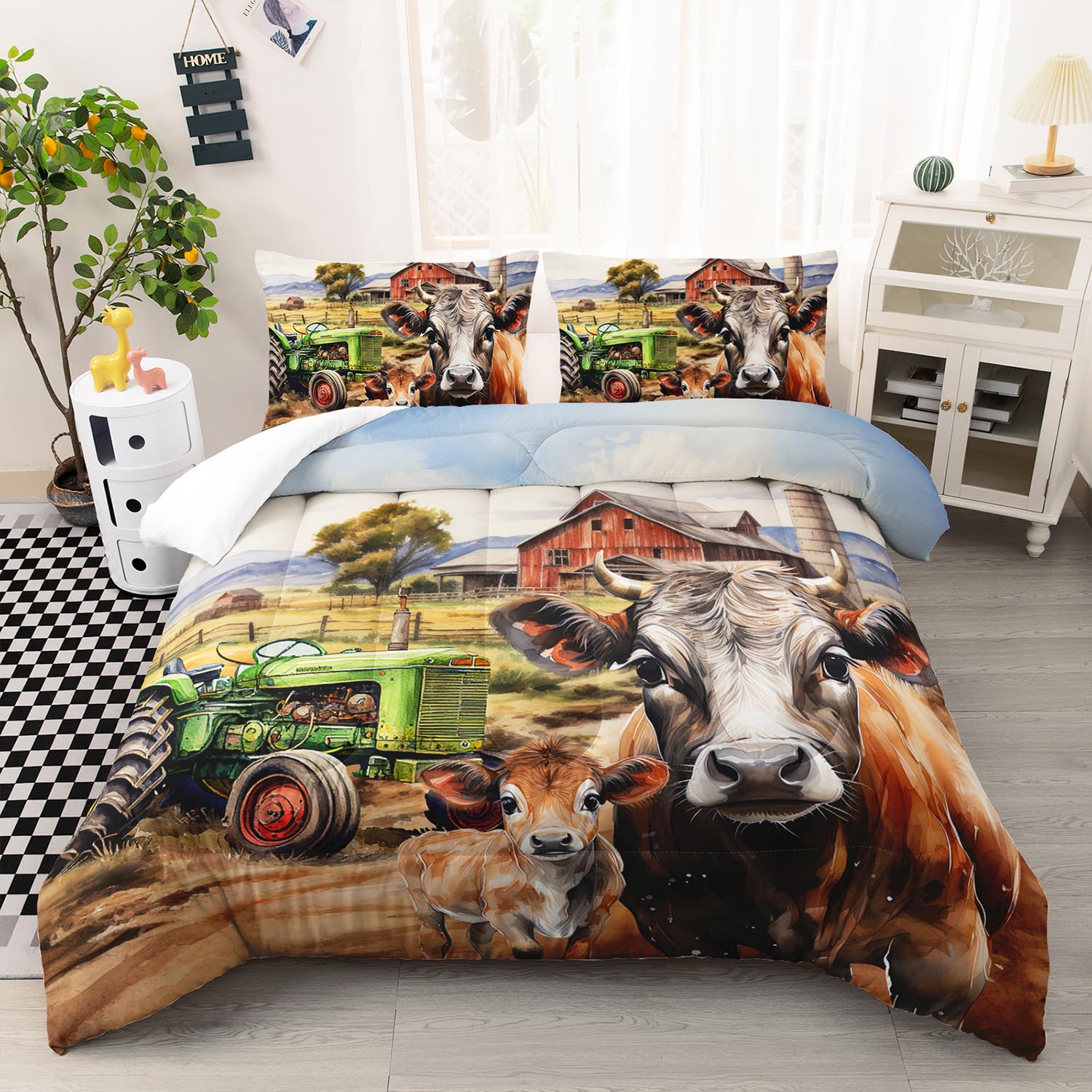 Amazon.com: AILONEN 3D Dairy Cattle Comforter Set Full Size, Calf ...