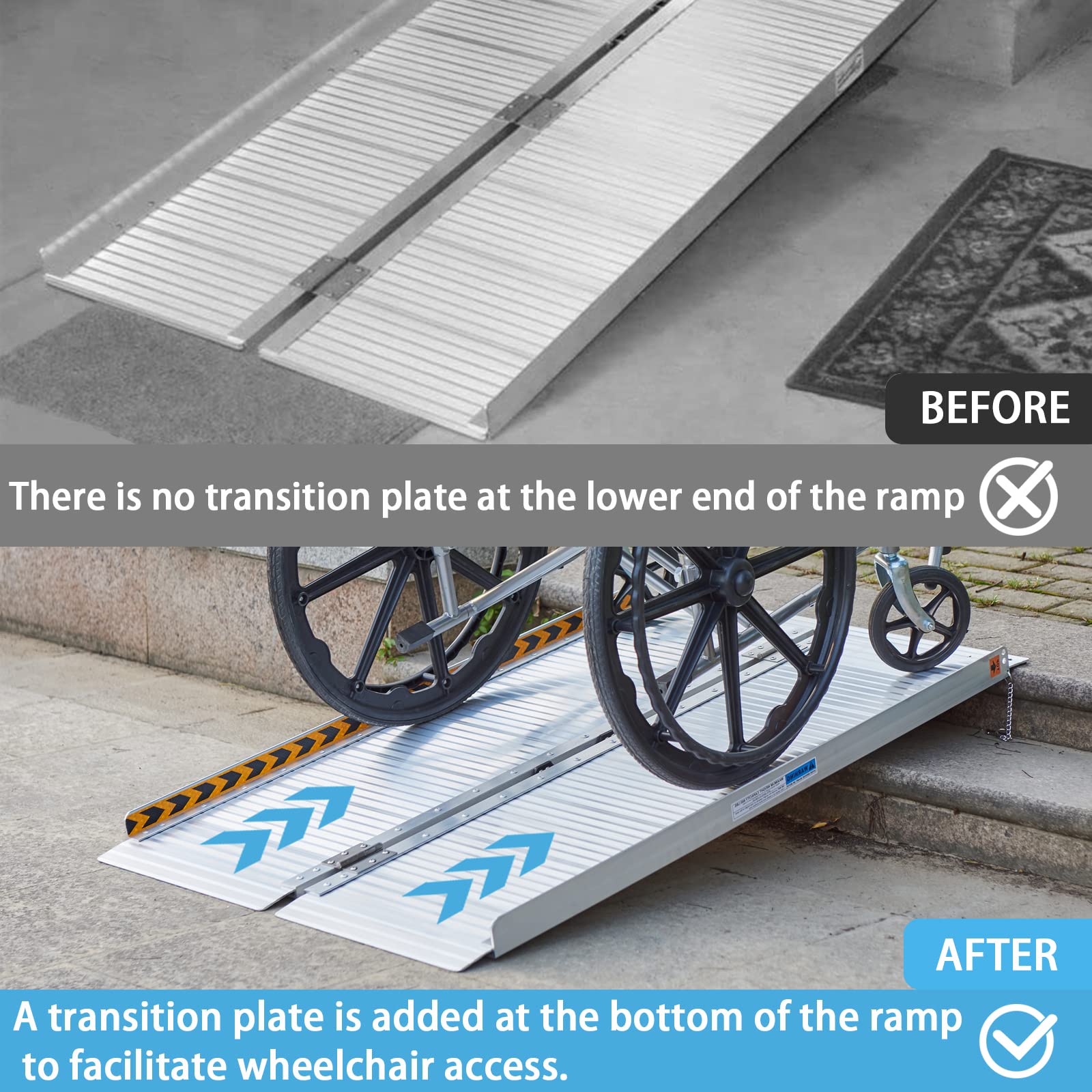 FACHNUO TOOL Wheelchair Ramp 4ft Portable Non-Skid Threshold Ramp 28.3 ...