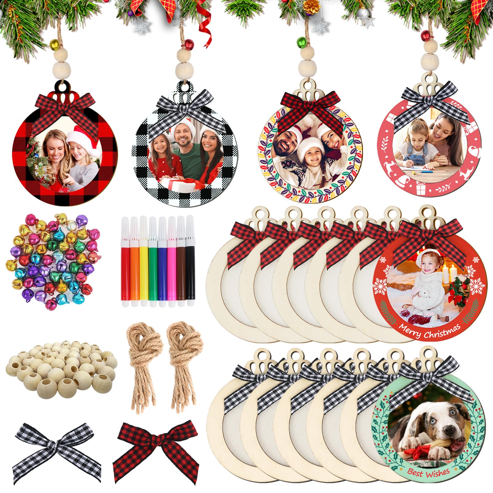 Amazon.com: OurWarm 24Pcs Christmas Picture Frame Ornament DIY Wooden ...