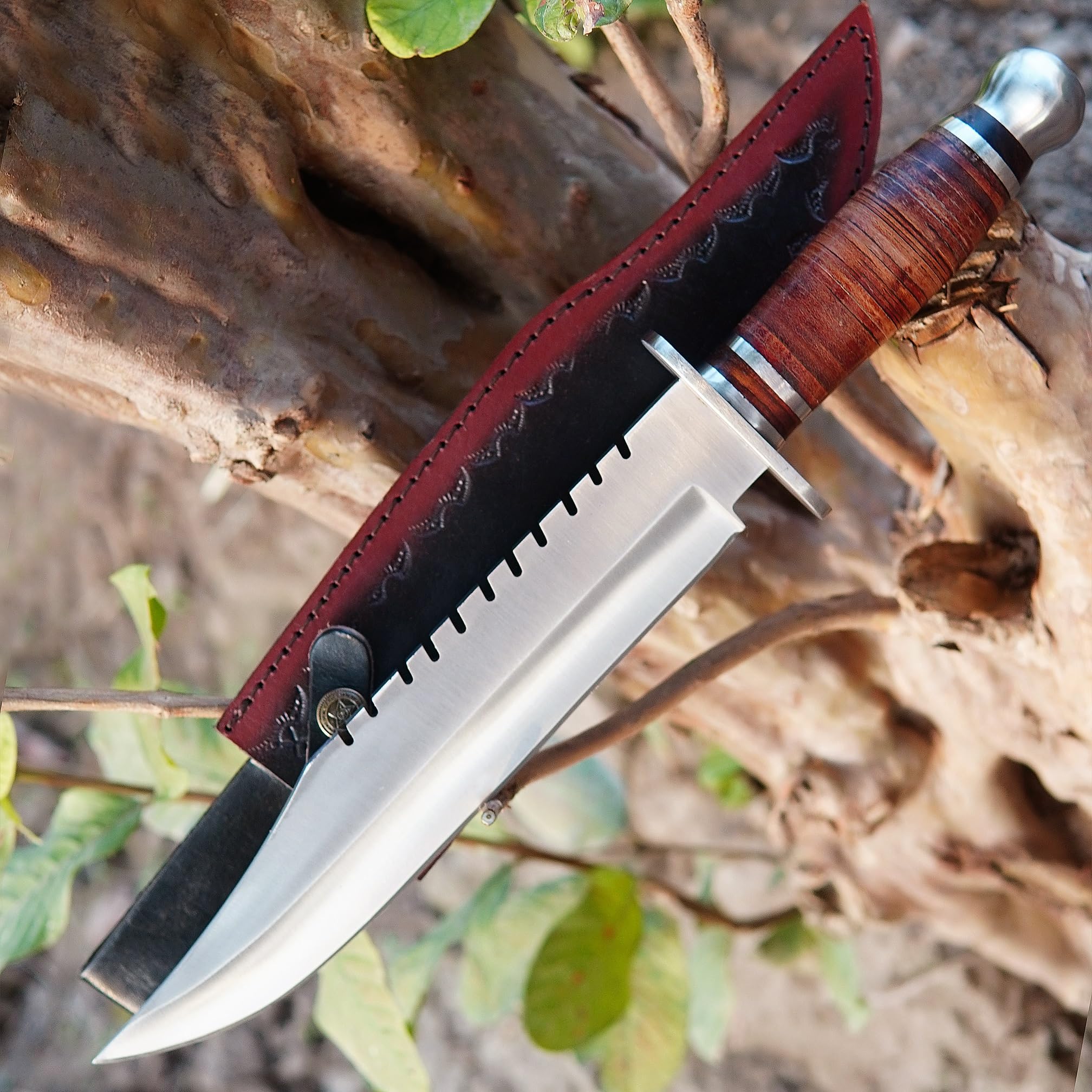 Buy WARIVO D2 Gaint Bowie Crocodile Dundee with Leather Sheath Rambo style Fixed Blade Hunting ...