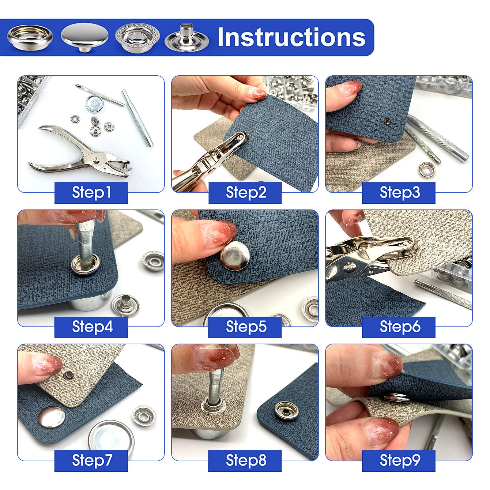Fabric Hole Punch 323 Piece Canvas Snap Kit Marine Grade Stainless S ...